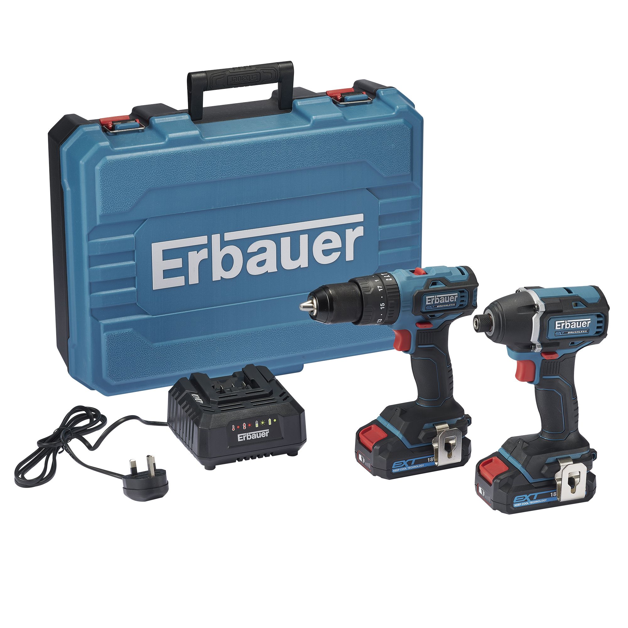 Erbauer 18V Li-ion EXT Brushless Cordless Combi drill & impact driver ...