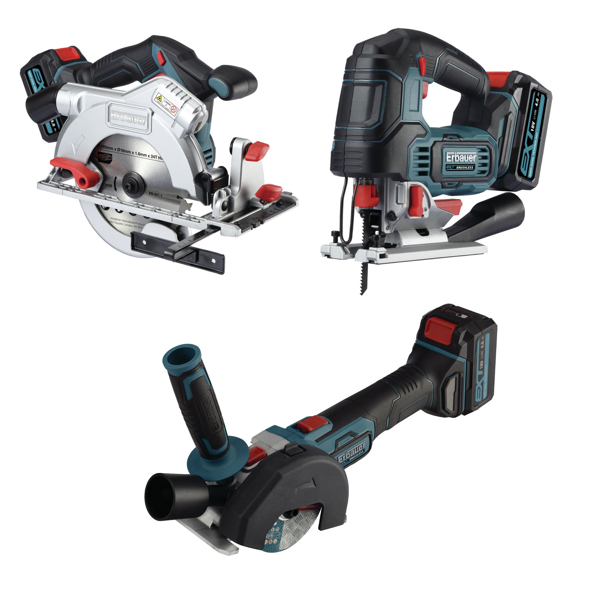 Erbauer 18V Li-ion EXT Cordless 3 piece Power tool kit - EJS18-Li ECS18 ...