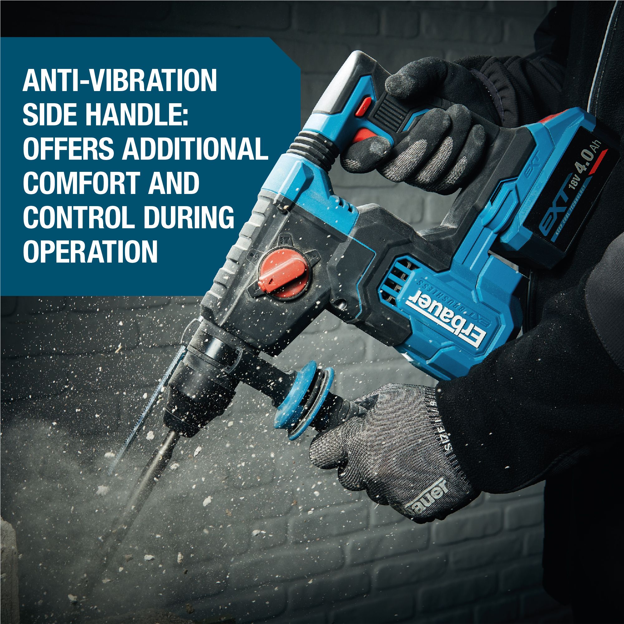 Erbauer 18V Li-ion EXT Keep Cool Brushless V2 Cordless SDS+ drill (1 x ...