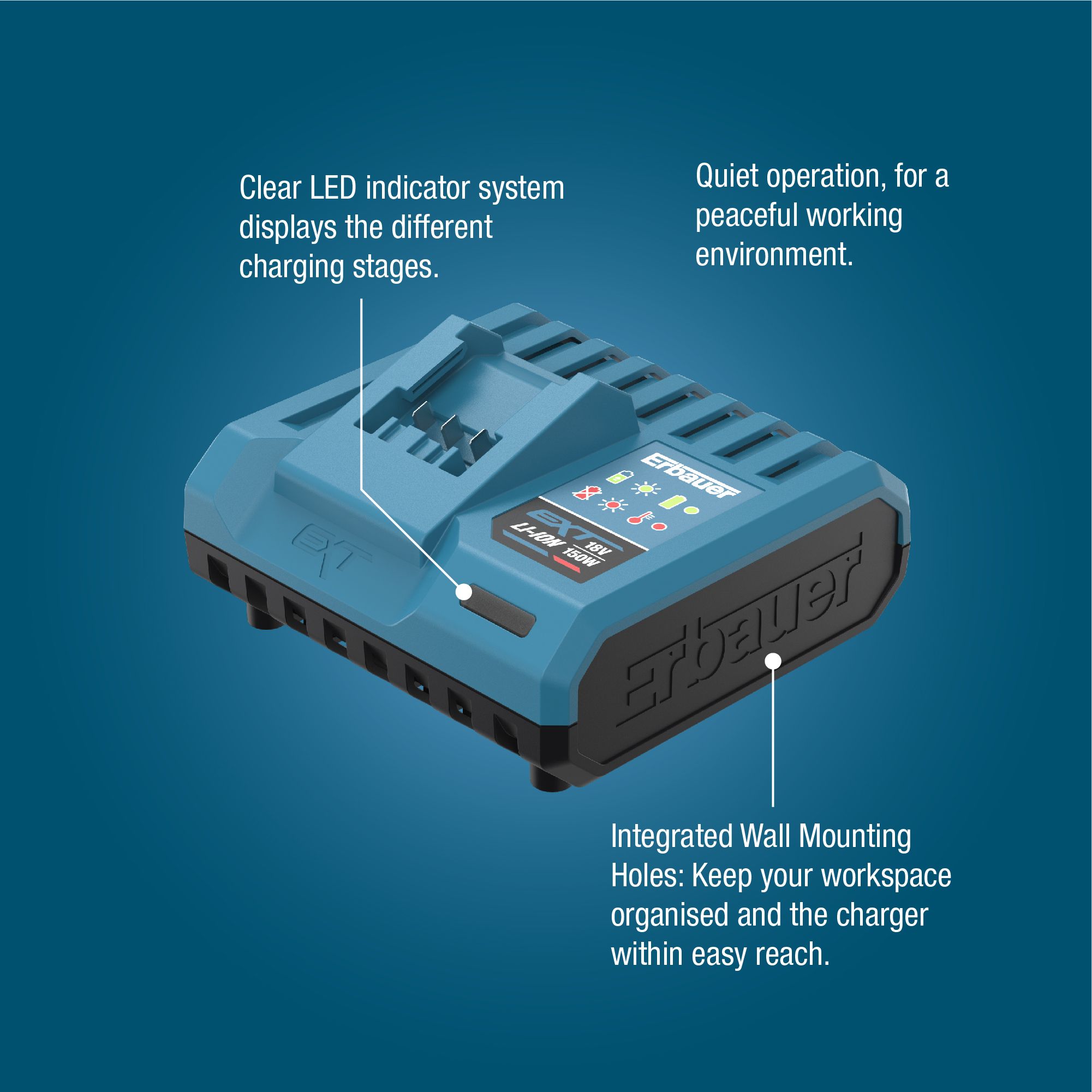 Erbauer 230-240V EXT Keep Cool 6A Li-ion Standard Battery charger