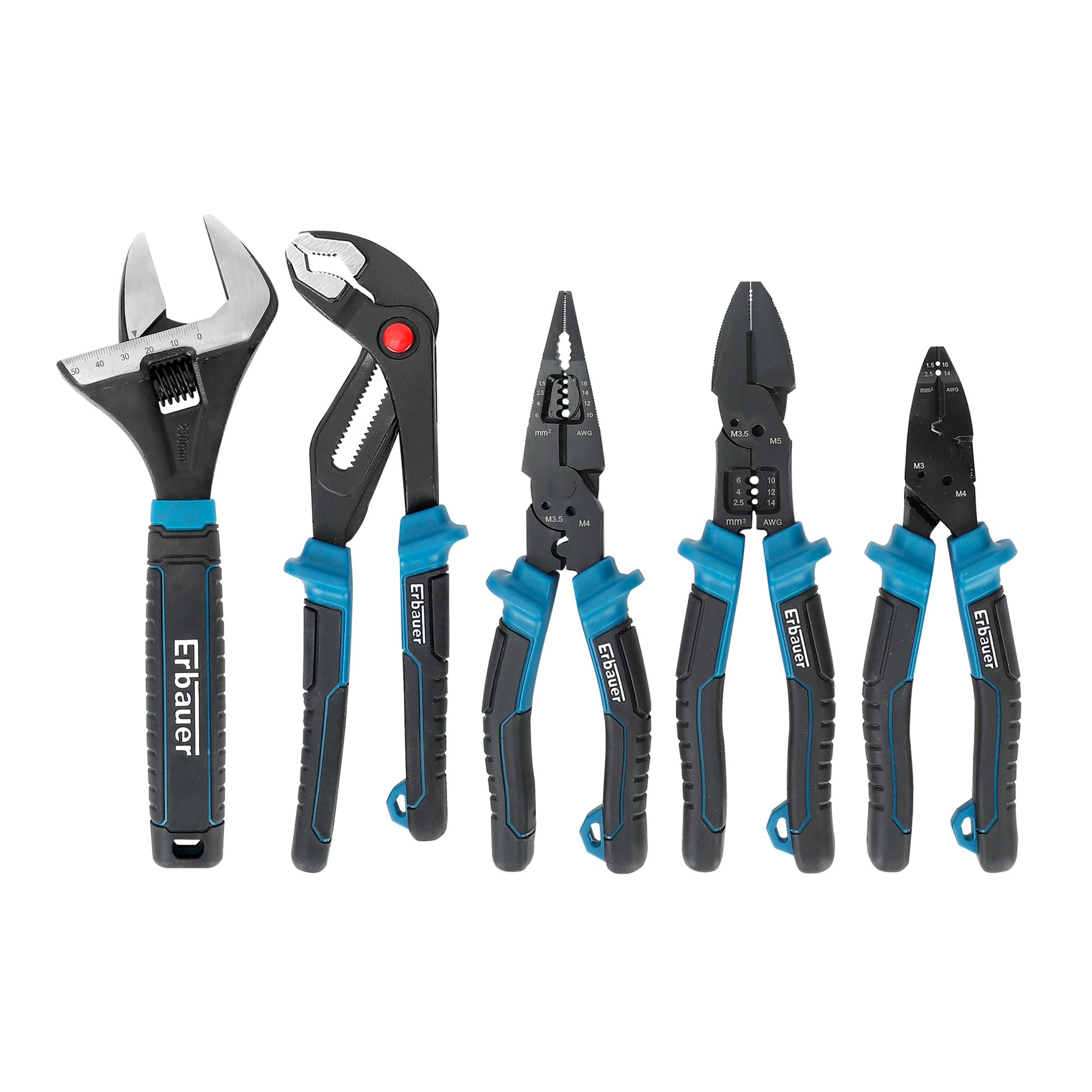 Erbauer 5 piece Chrome vanadium steel Pliers set E_PL10 Ergonomic soft ...