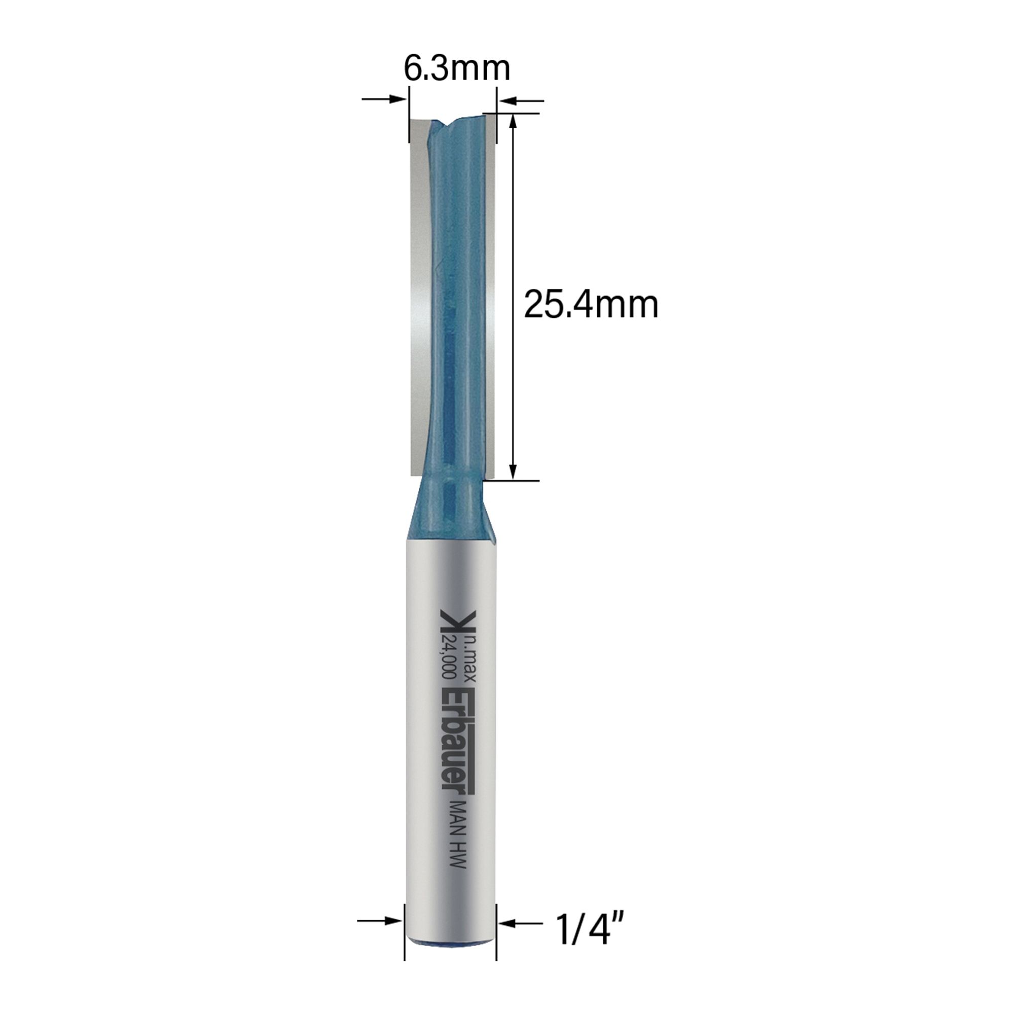 Erbauer 6.35mm ¼" shank Steel & tungsten carbide Straight router cutter ...