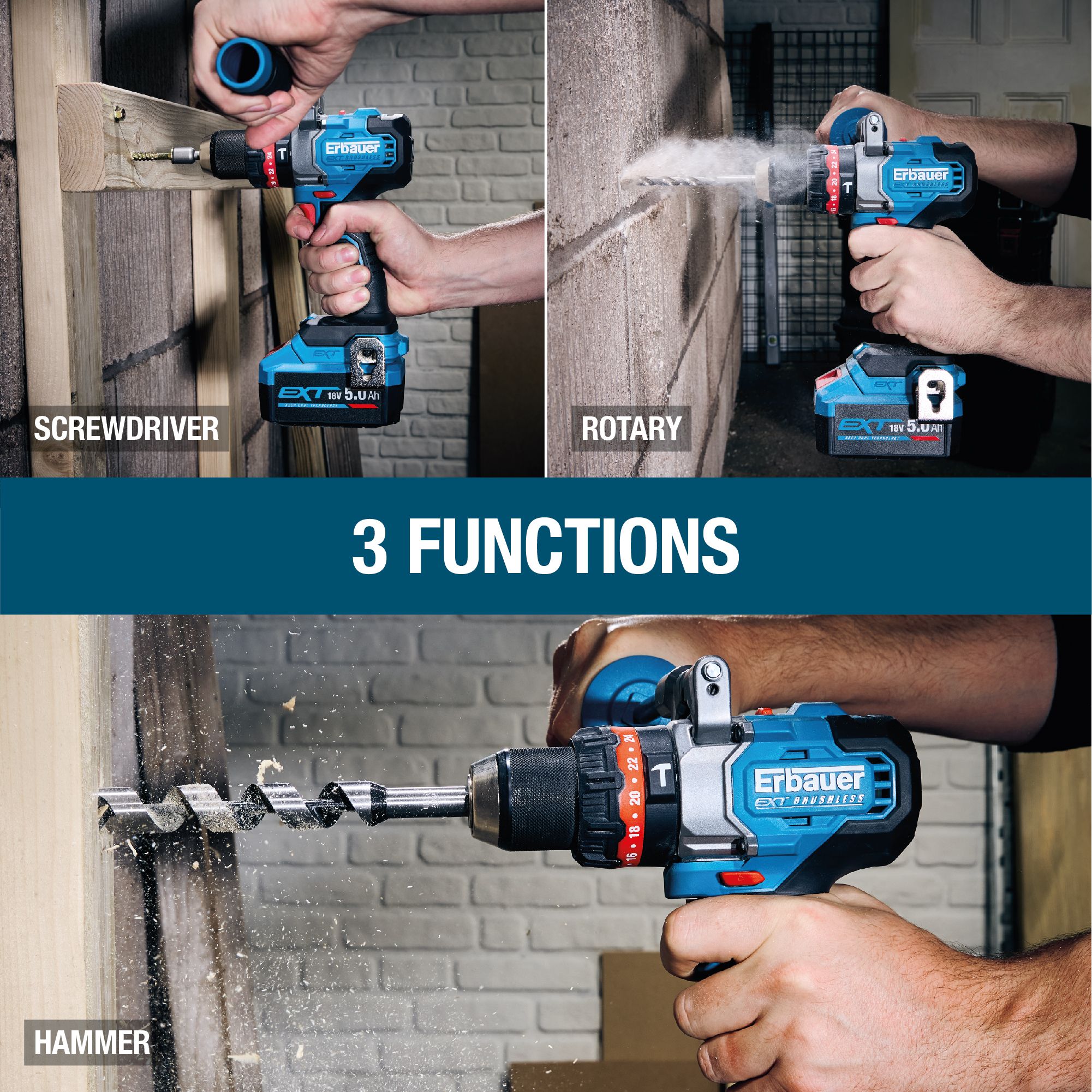 Erbauer Elite 18V EXT Keep Cool Brushless V2 Cordless Combi drill (Bare ...