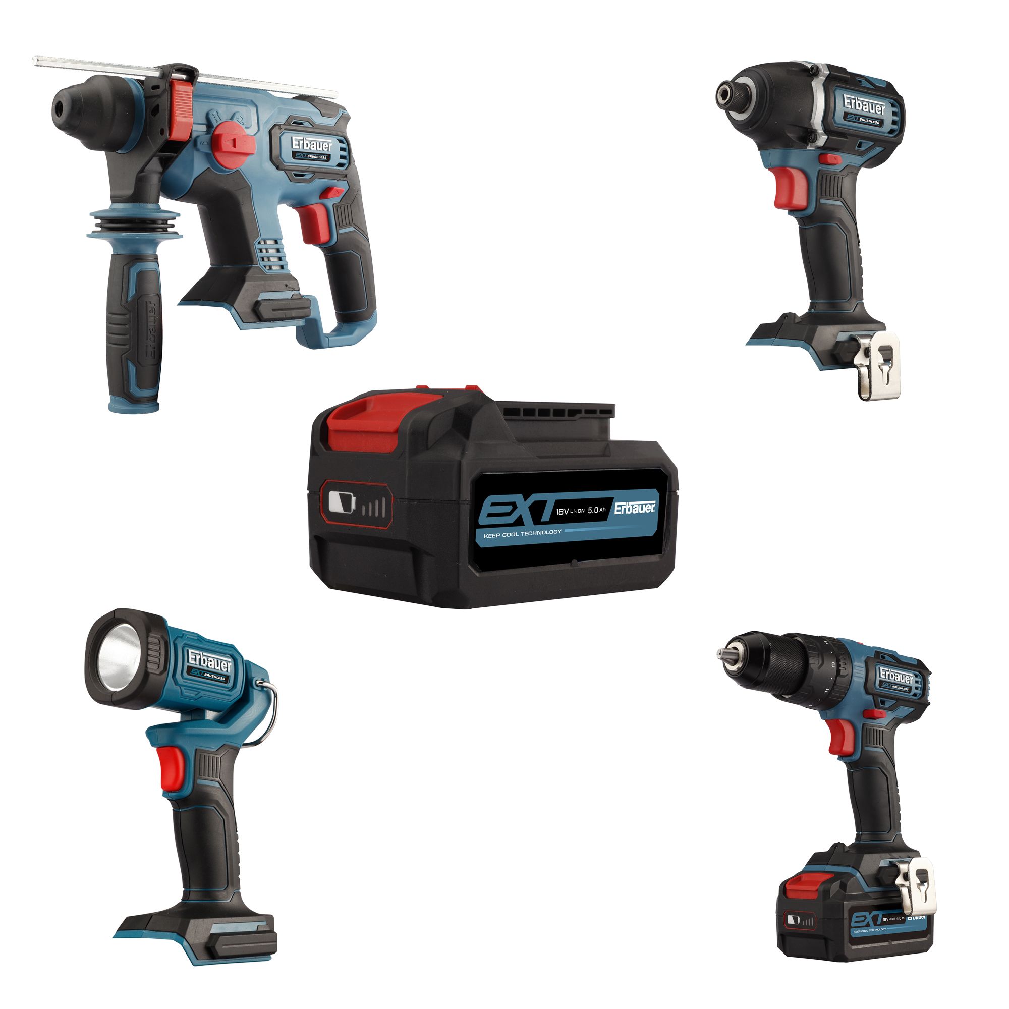 Erbauer EXT 18V Li-ion Cordless 4 piece Power tool kit (2 x 5Ah) | DIY ...