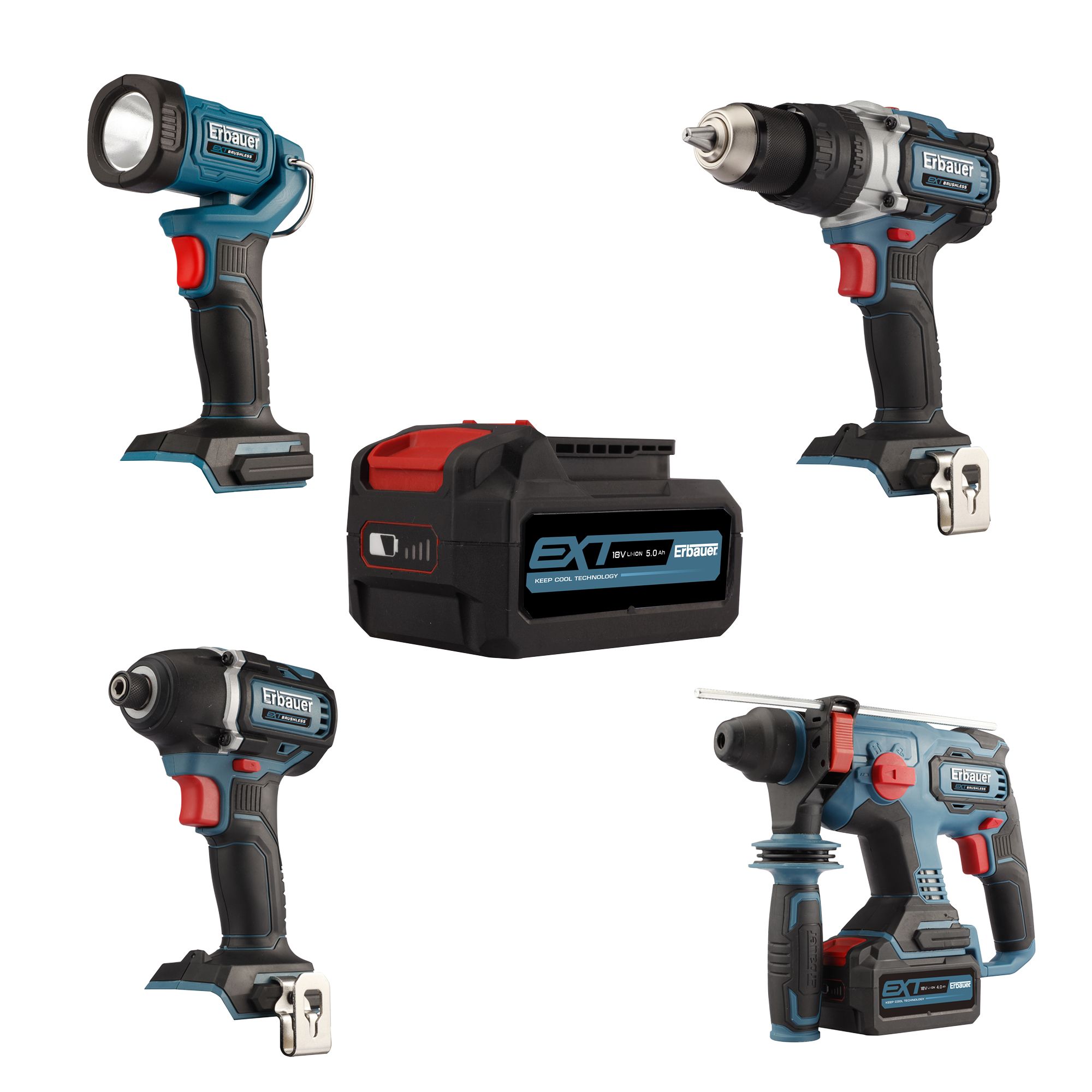 Erbauer EXT 18V Li-ion Cordless 4 piece Power tool kit