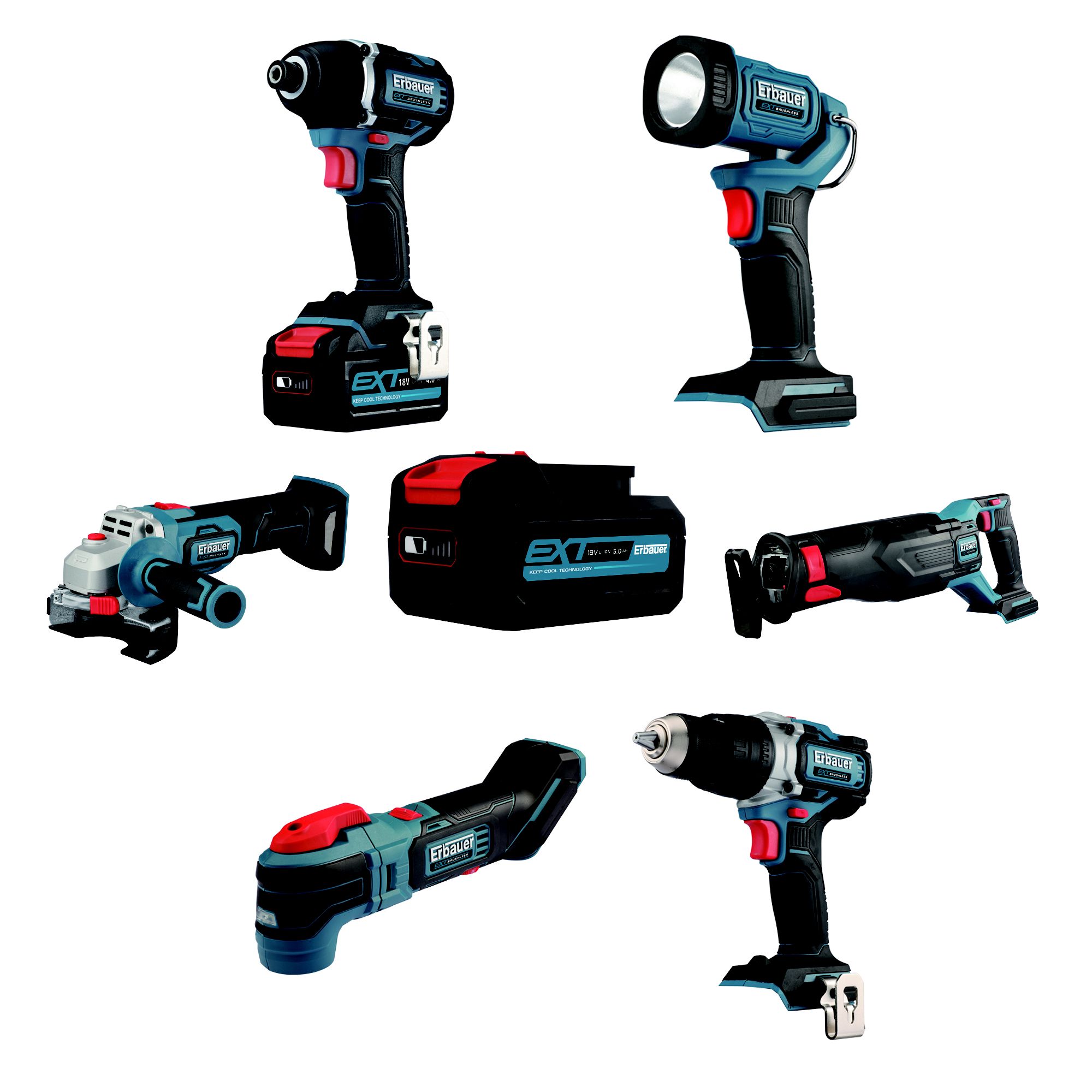 Erbauer EXT 18V Li-ion Cordless 6 piece Power tool kit