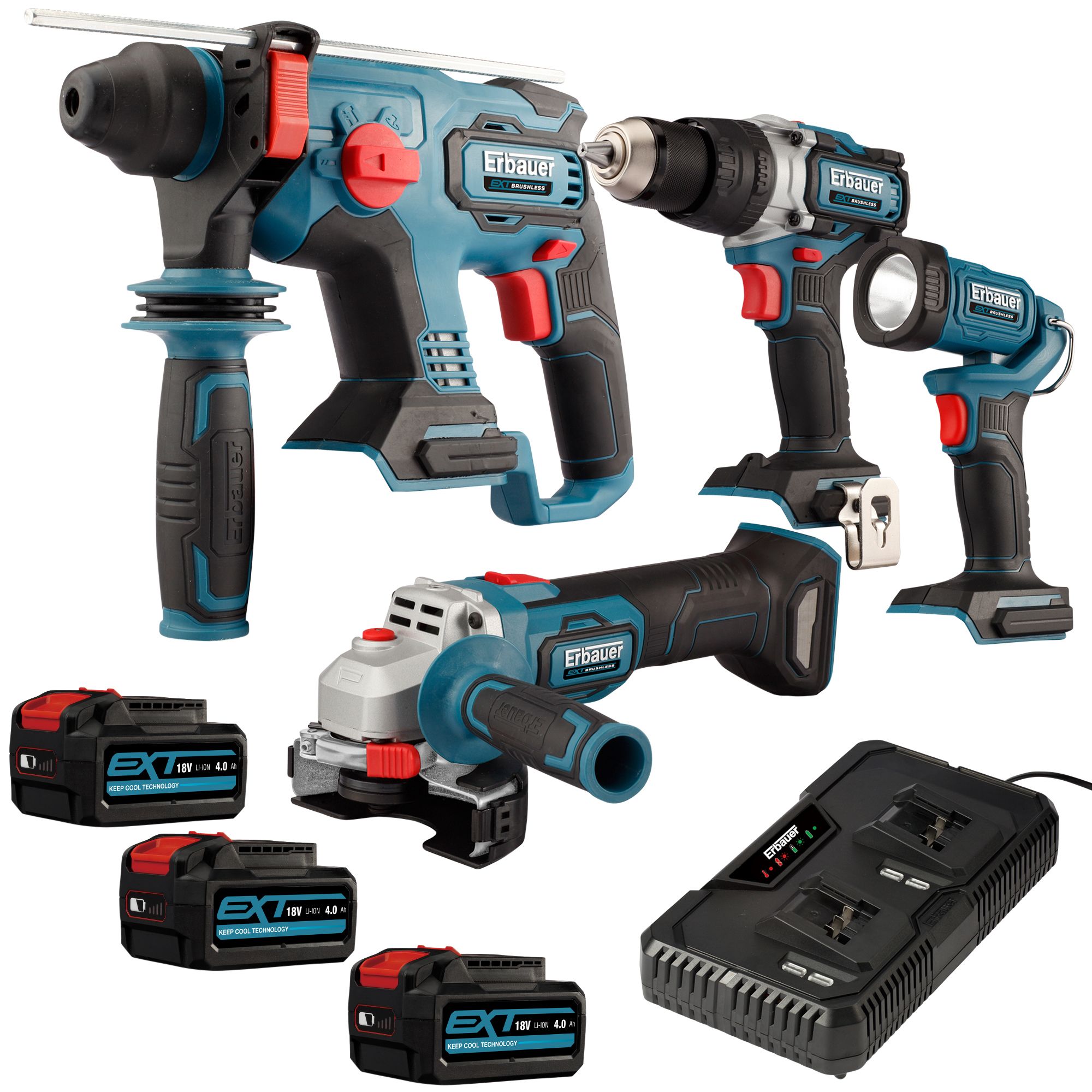 Erbauer EXT 18V Li-ion EXT Cordless 4 piece Power tool kit (3 x 4Ah ...