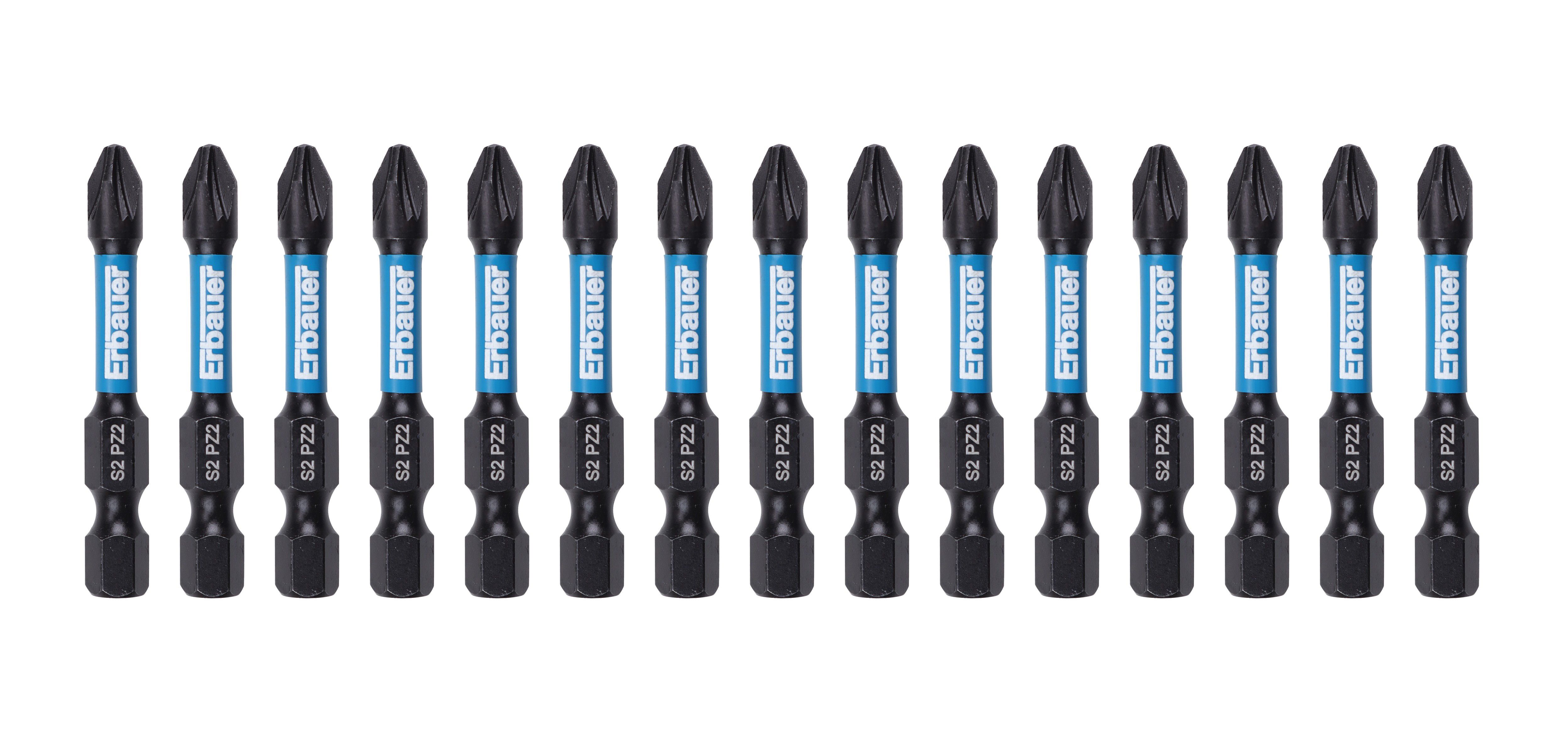 Erbauer PZ2 Screwdriver bits PZ2 L 50mm Set of 15