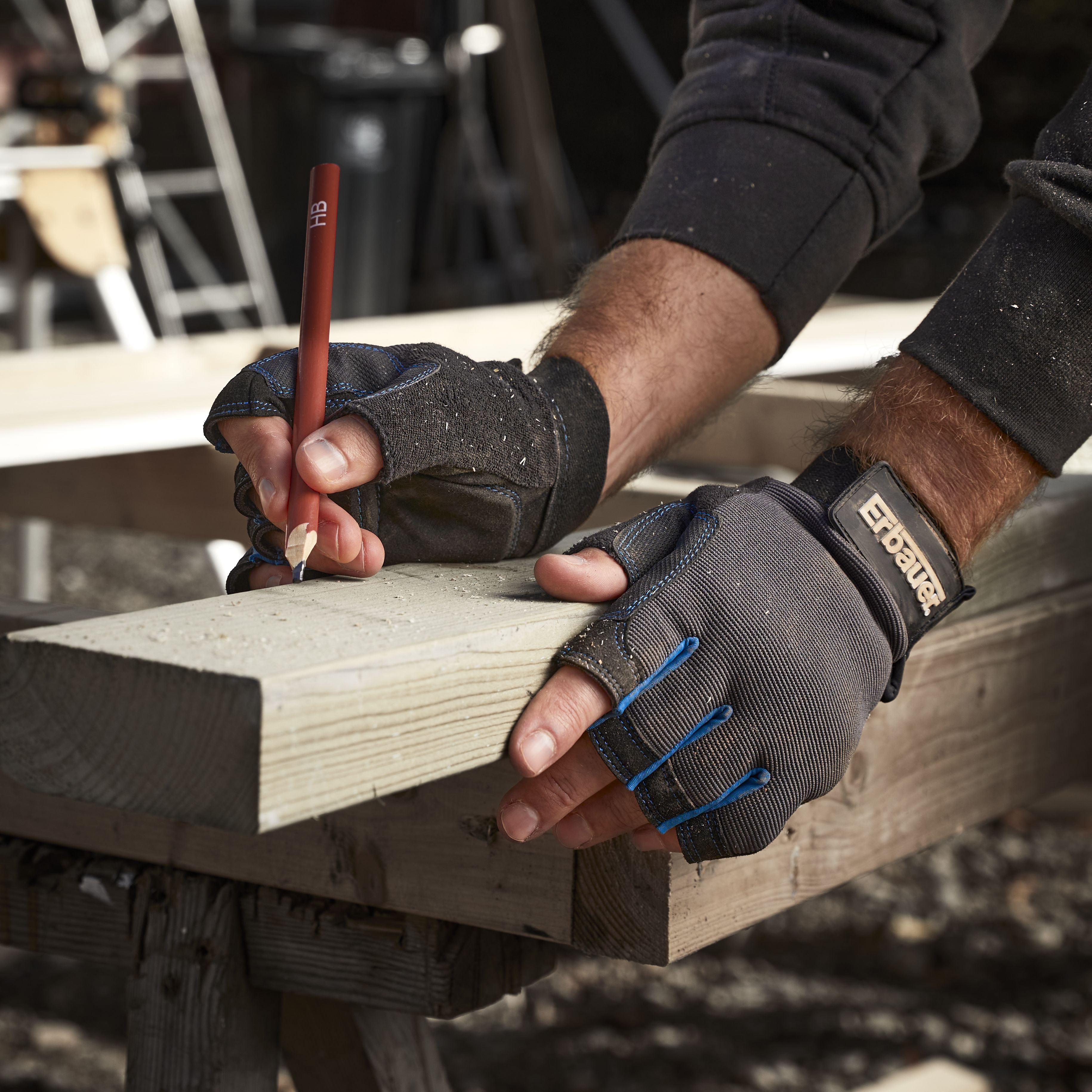 Erbauer Synthetic Grey & Blue Fingerless Specialist handling gloves ...