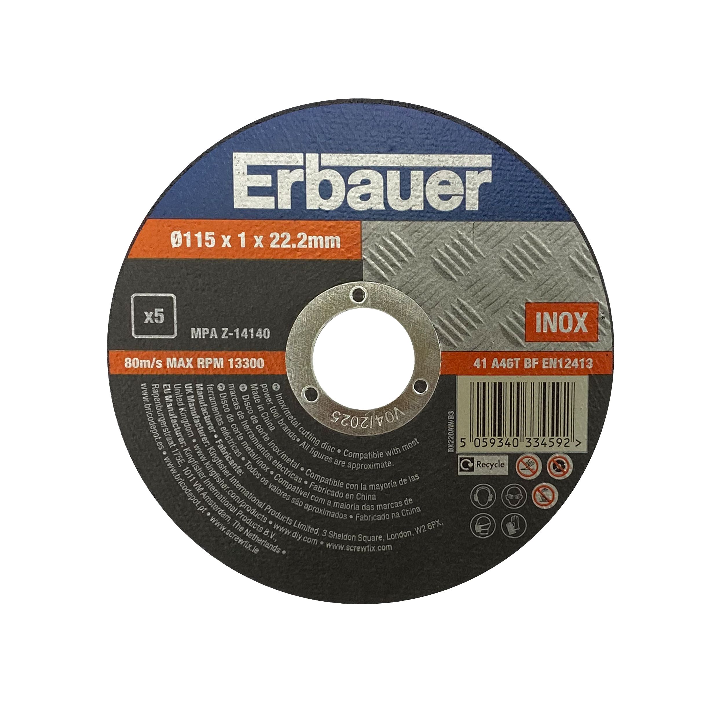 Erbauer T41 Cutting disc 115mm x 1mm x 22.2mm, Pack of 5 at B&Q