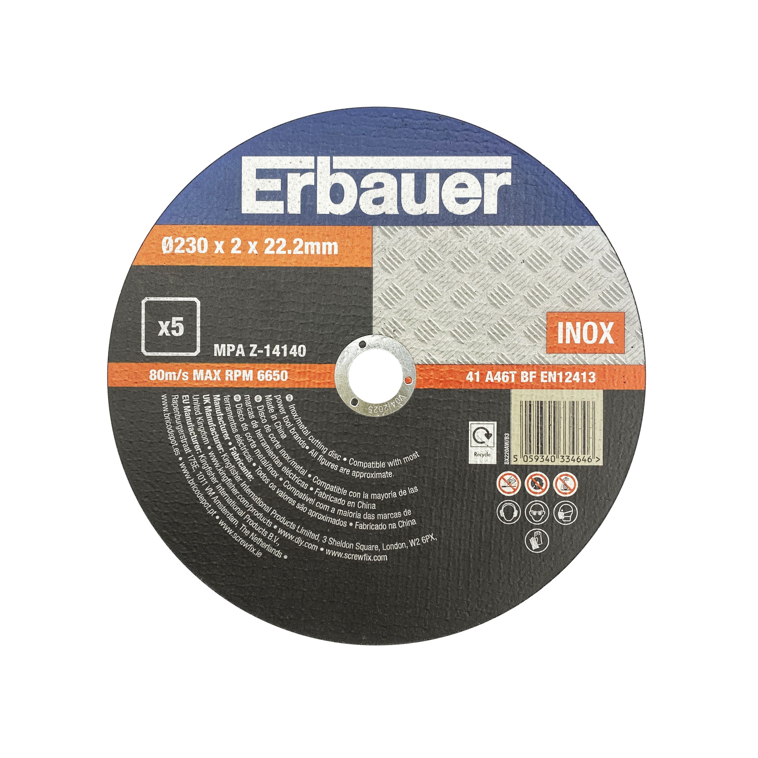 Erbauer T41 Cutting disc 230mm x 1.9mm x 22.2mm, Pack of 5 | DIY at B&Q