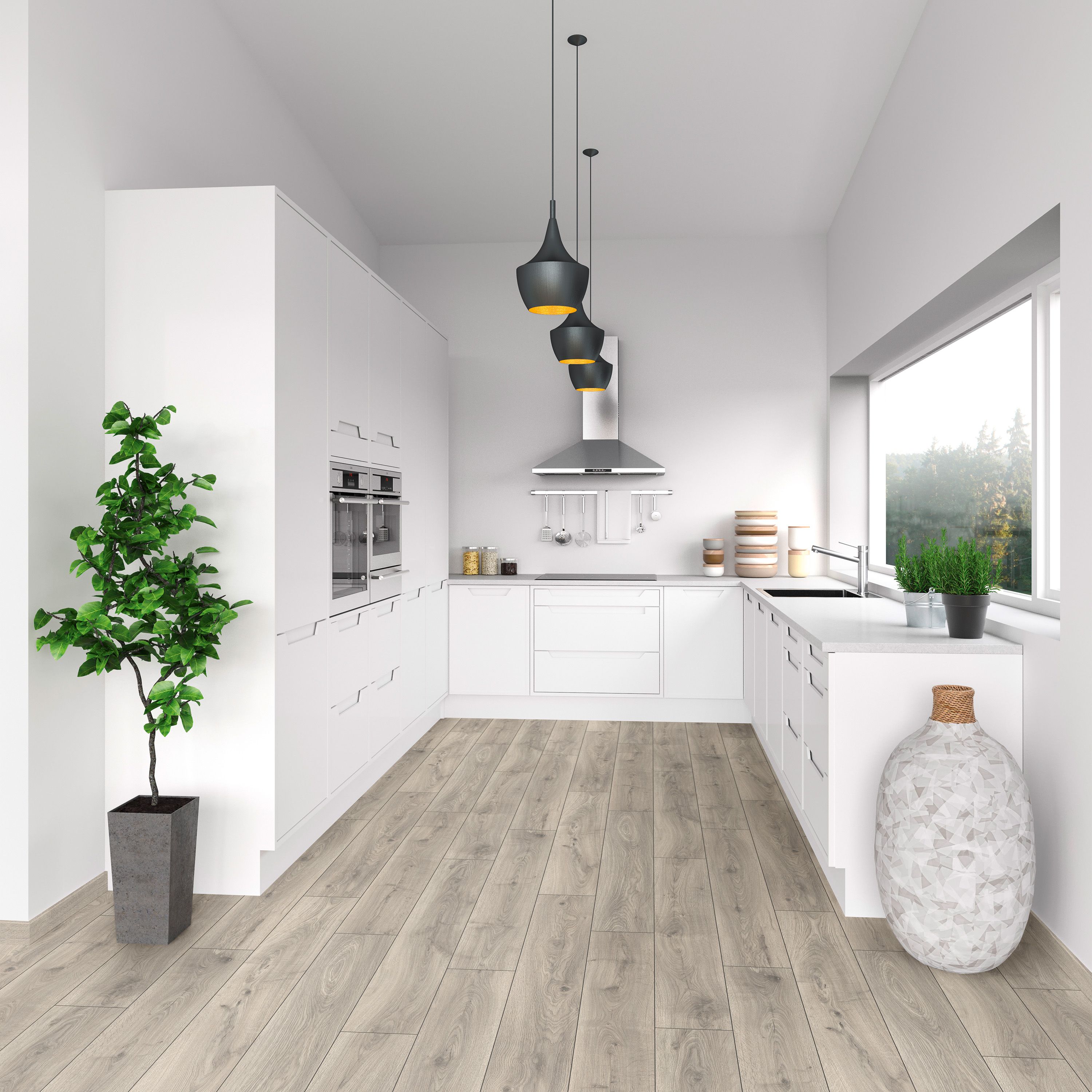 Eurohome Cookham Grey Natural Oak effect Moisture resistant Laminate Flooring 2.26m