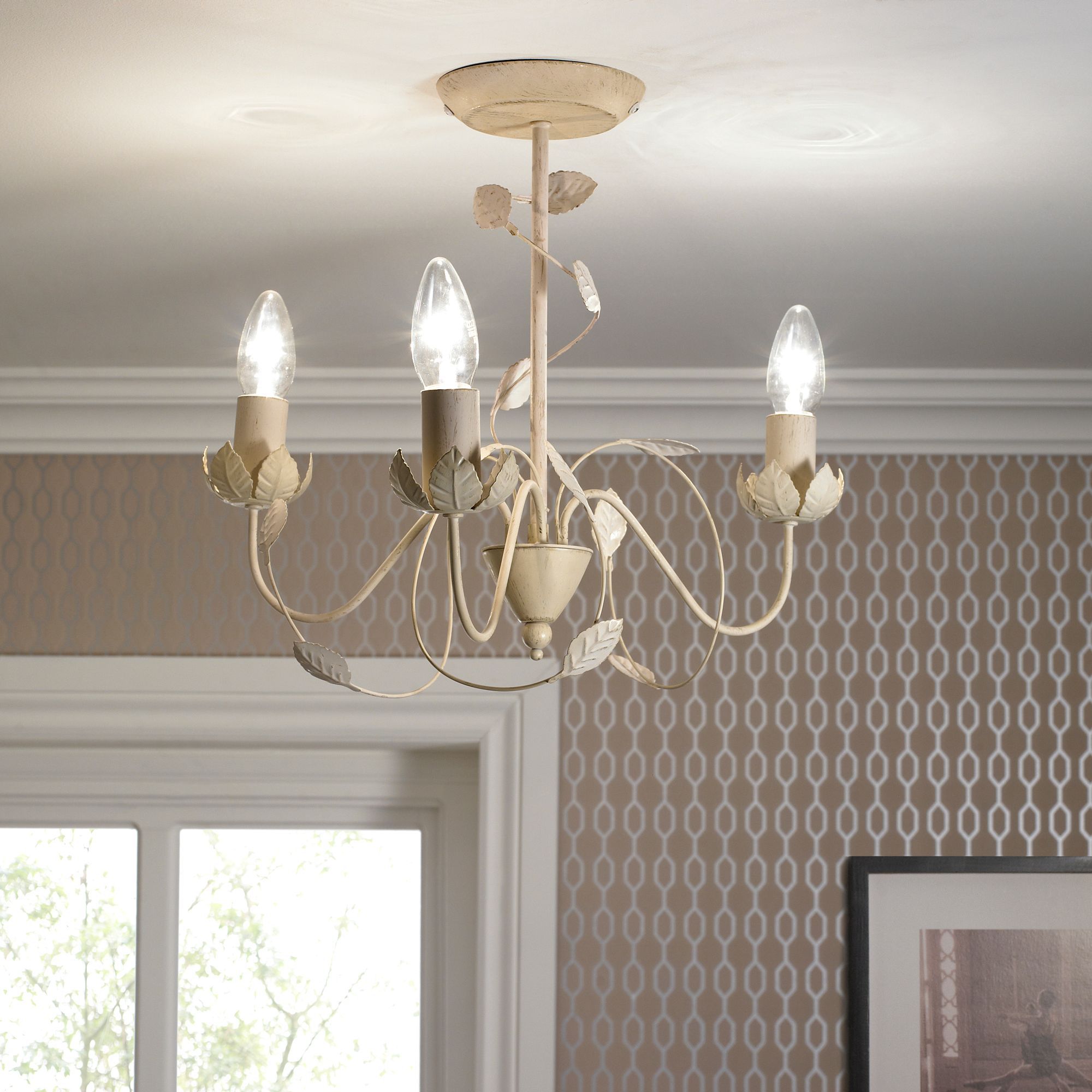 Eva Brushed Metal Cream 3 Lamp Ceiling light