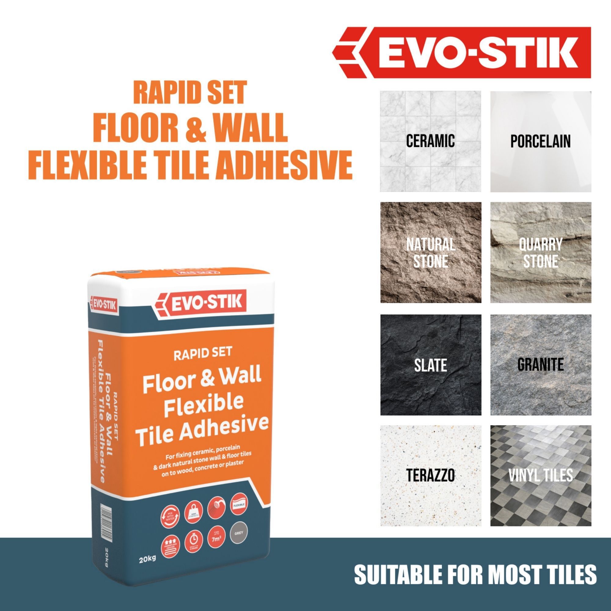 Evo-Stik Flexible Grey Wall & floor tile Adhesive, 20kg