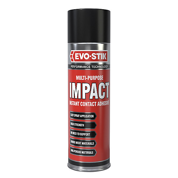 Buy Evo-Stik Impact Spray contact adhesive 200ml at B&Q Buy Evo-Stik Impact Spray contact adhesive 200ml at B&Q