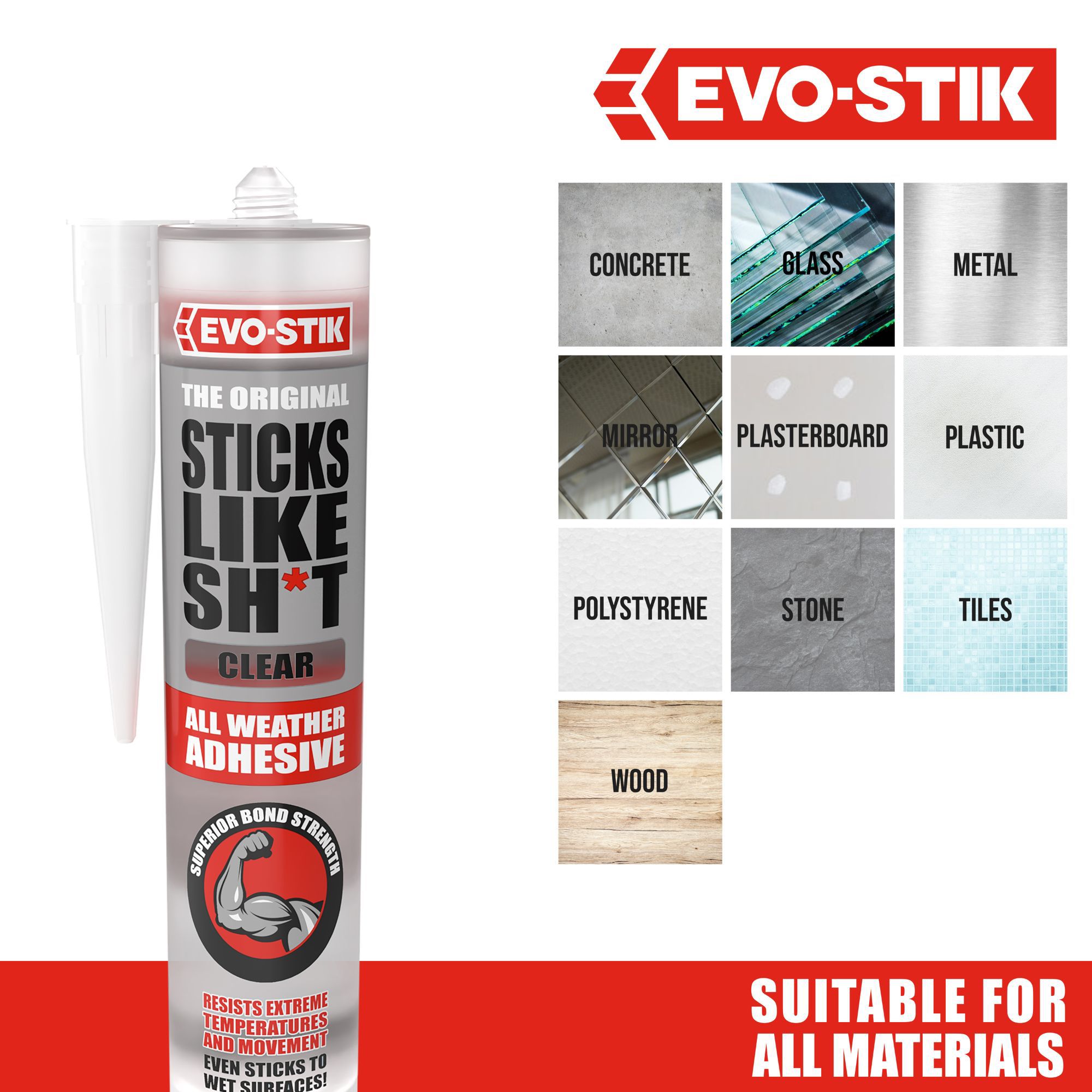 Evo-Stik Sticks Like Sh*t Clear Water resistant Grab adhesive, Volume 290ml