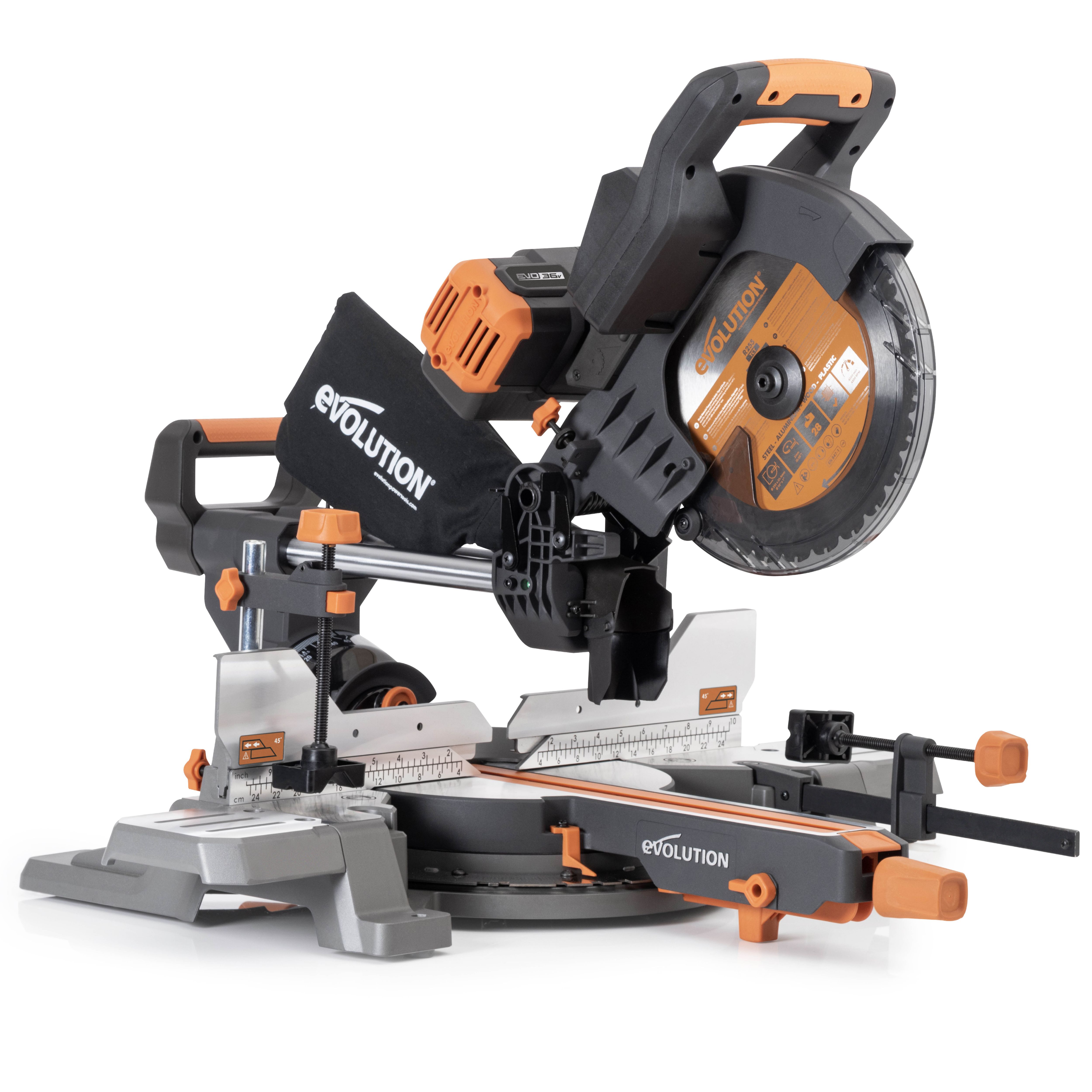 Evolution 36V 255mm Cordless Sliding mitre saw (Bare Tool) - R255SMSDB LI