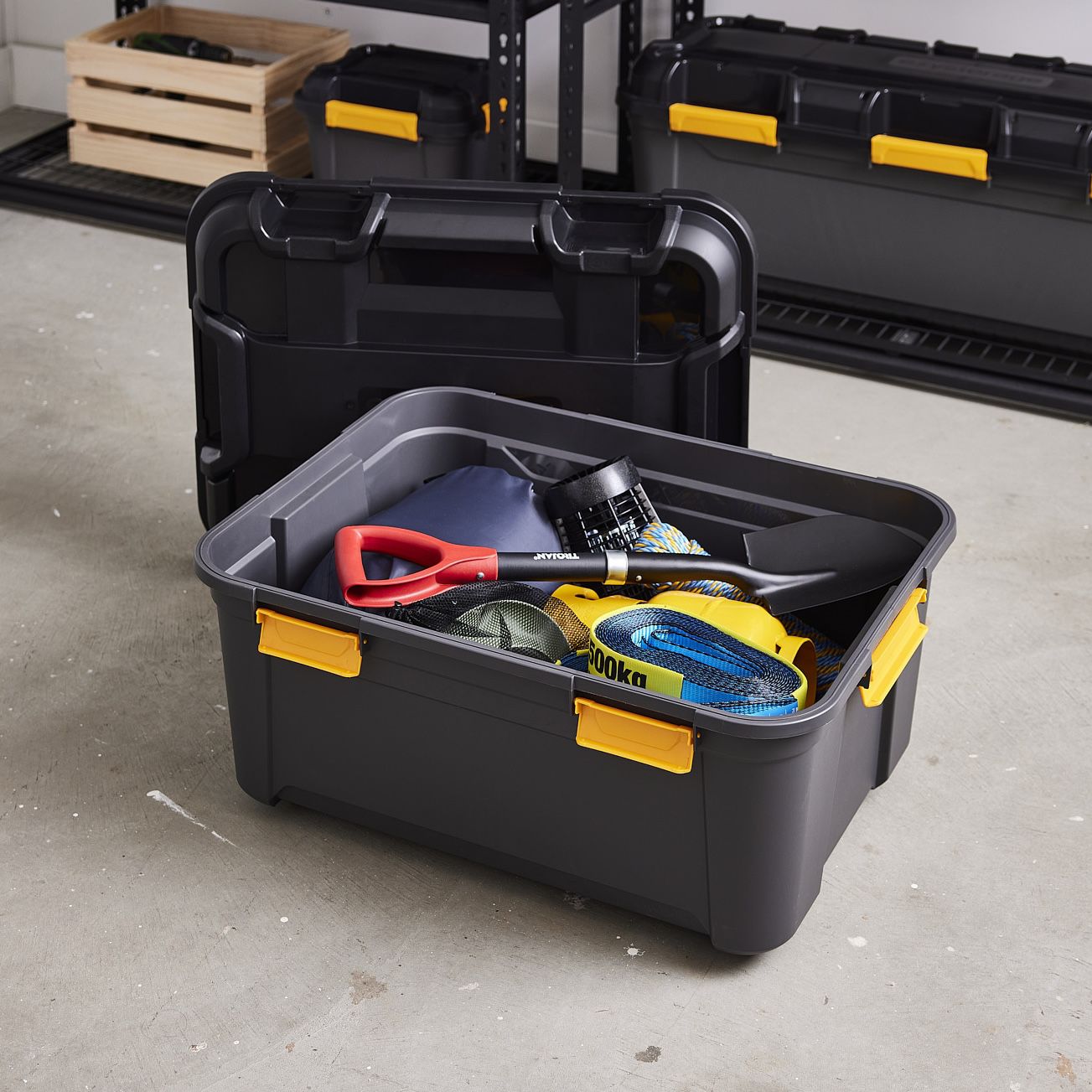Ezy Storage Bunker tough Heavy duty Black 120L XL Plastic Stackable ...