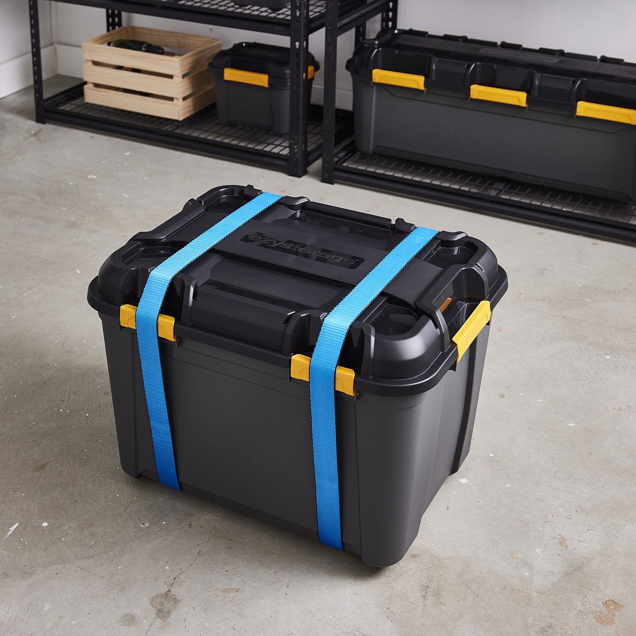 Ezy Storage Bunker tough Heavy duty Black 160L XXL Plastic Stackable ...