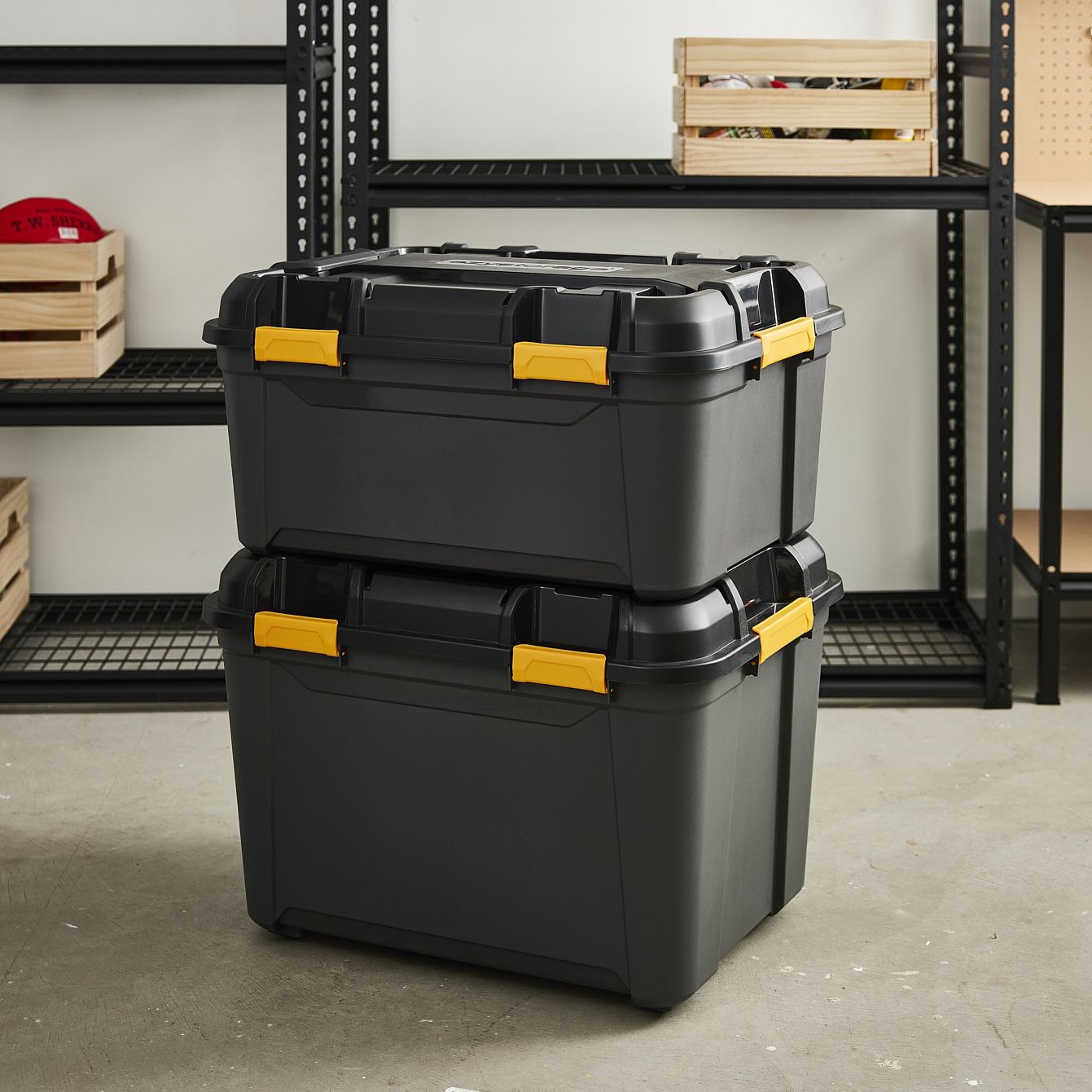 Ezy Storage Bunker tough Heavy duty Black 160L XXL Plastic Stackable ...