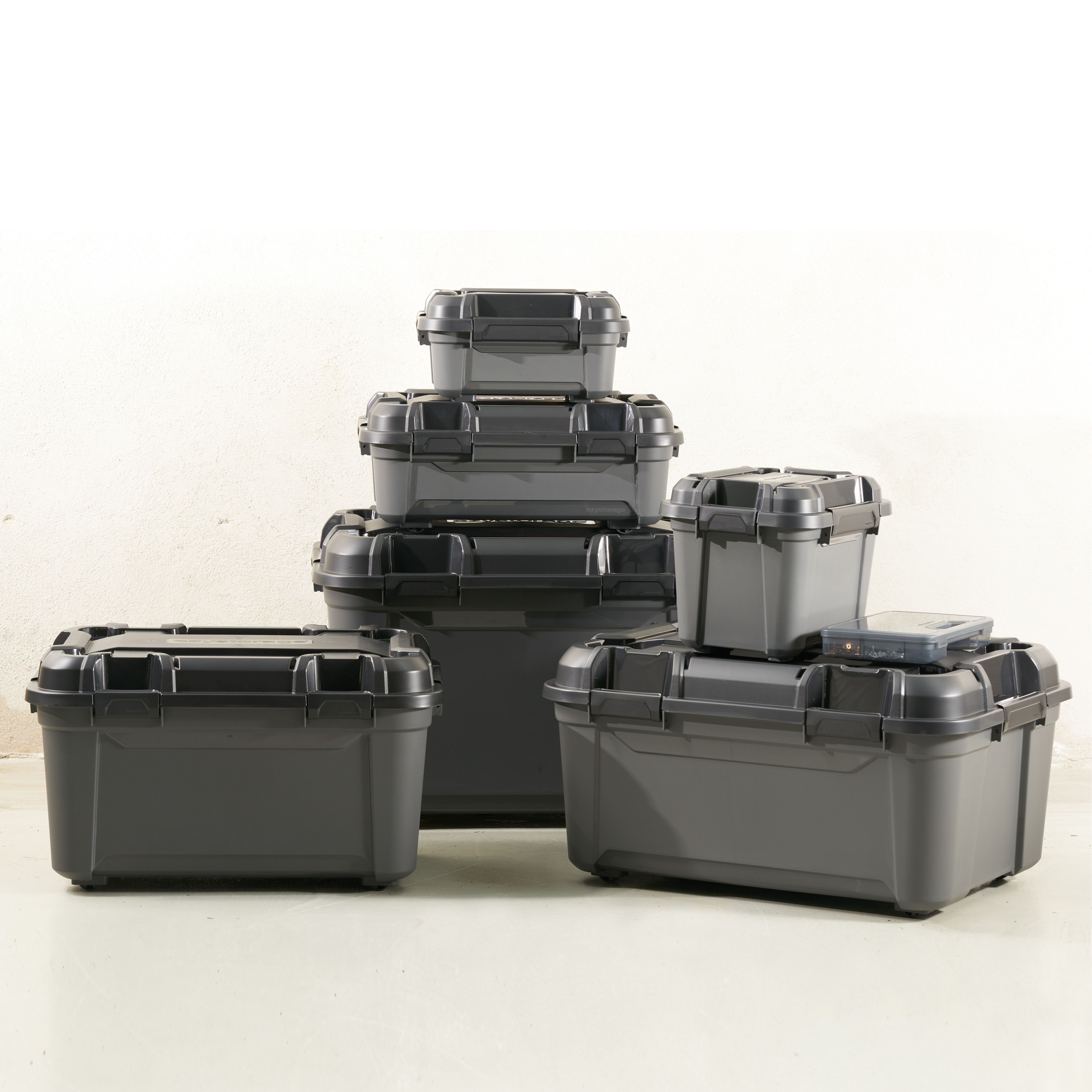 Ezy Storage Bunker tough Heavy duty Black 160L XXL Plastic Stackable ...