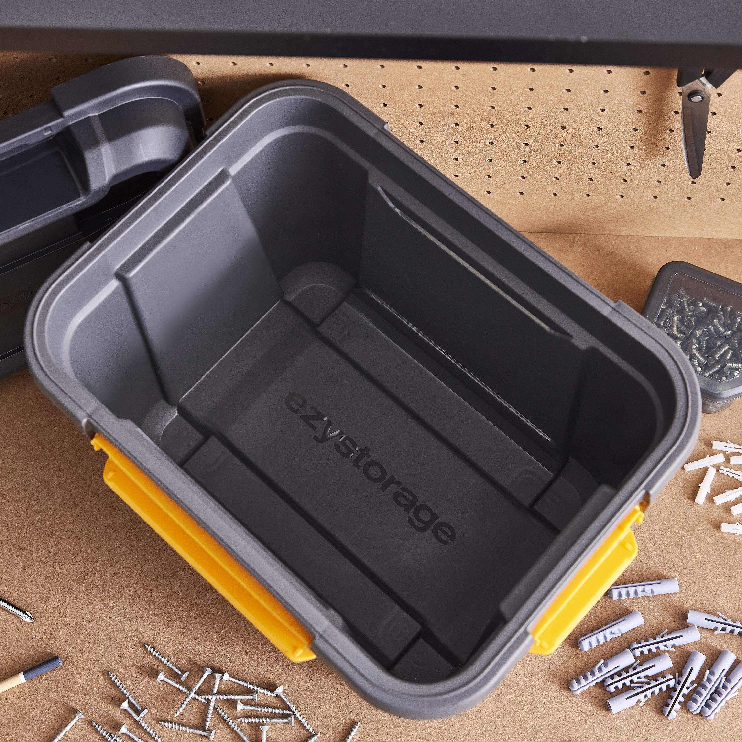 Ezy Storage Bunker tough Heavy duty Black 18L Small Plastic Stackable ...