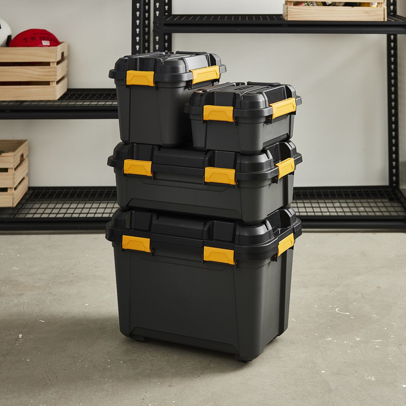 Ezy Storage Bunker tough Heavy duty Black 55L Medium Plastic Stackable ...