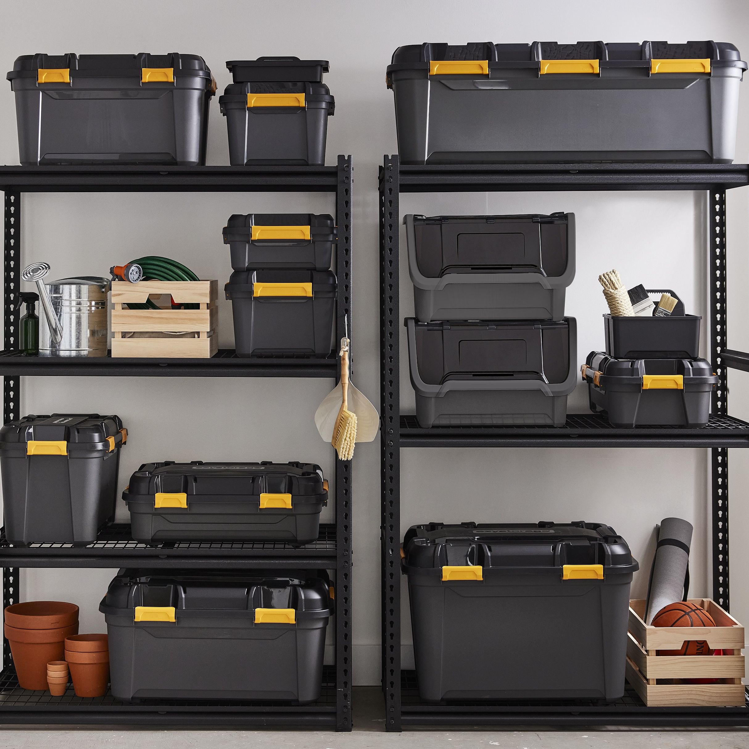 Ezy Storage Bunker tough Heavy duty Black 55L Medium Plastic Stackable ...