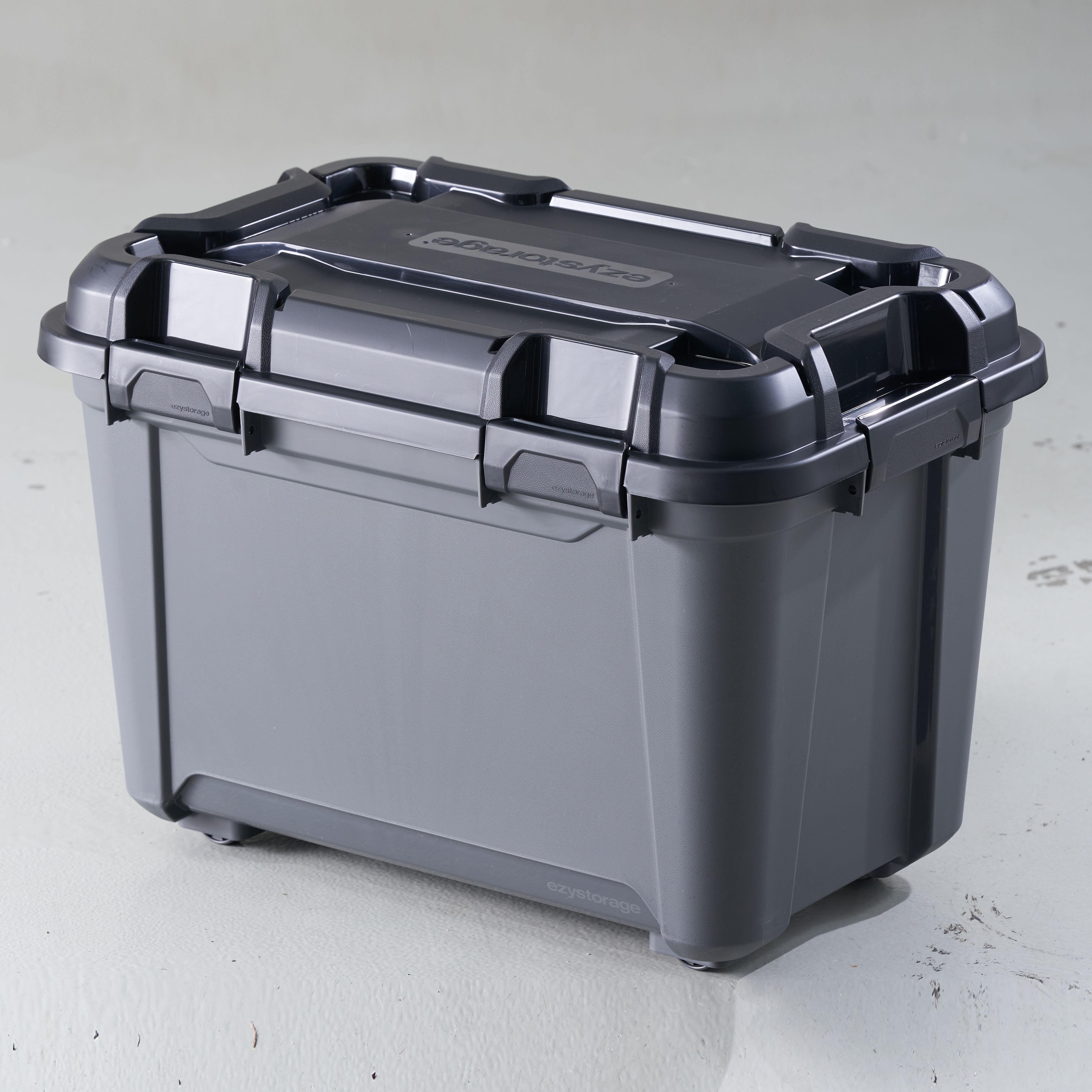 Ezy Storage Bunker tough Heavy duty Black 55L Medium Plastic Stackable ...