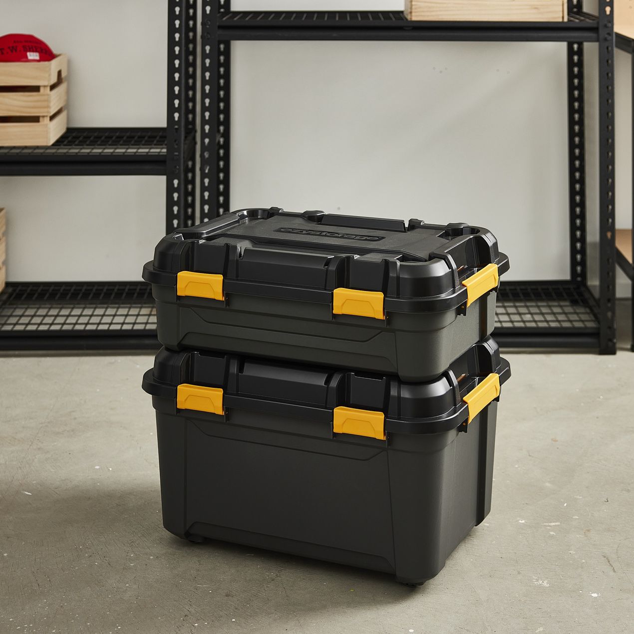 Ezy Storage Bunker tough Heavy duty Black 80L Large Plastic Stackable ...