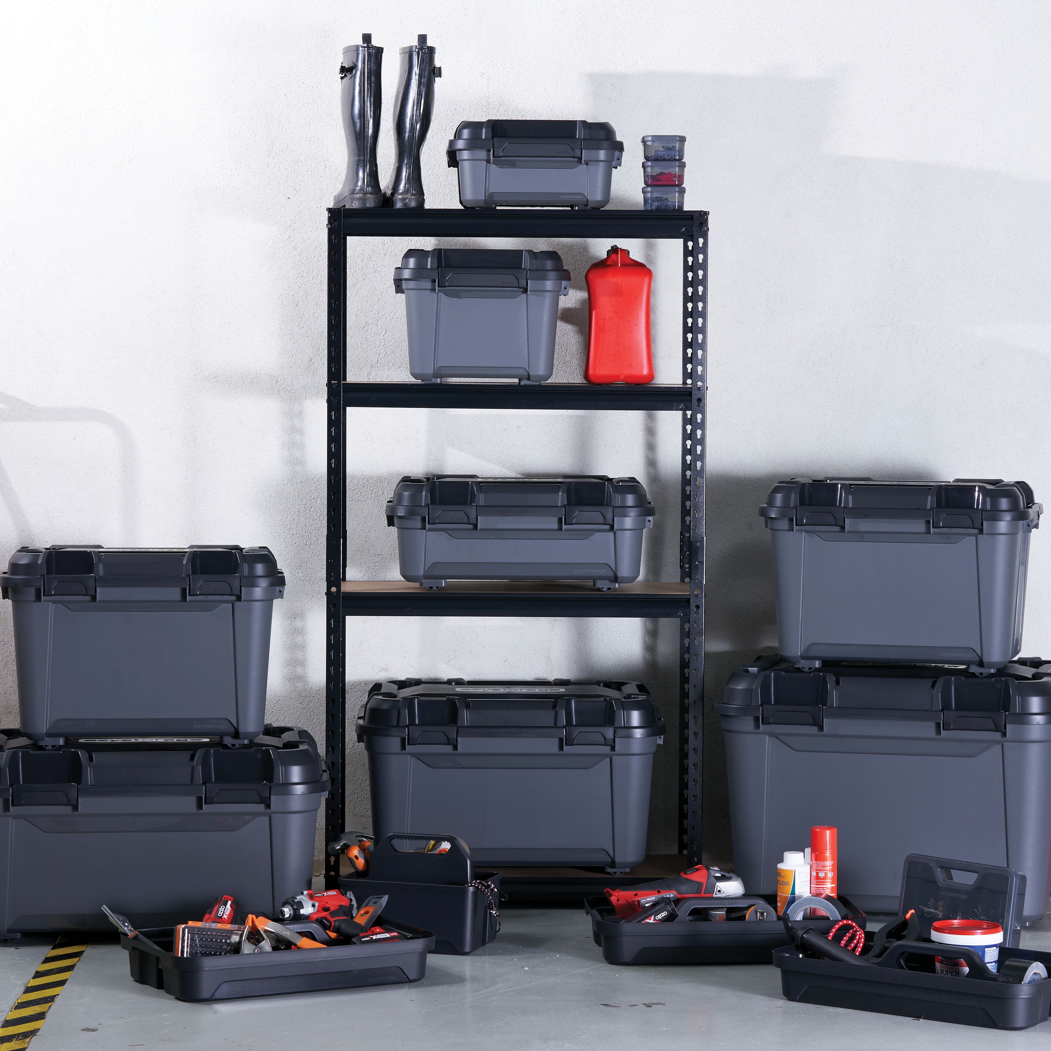 Ezy Storage Bunker tough Heavy duty Black 80L Large Plastic Stackable ...