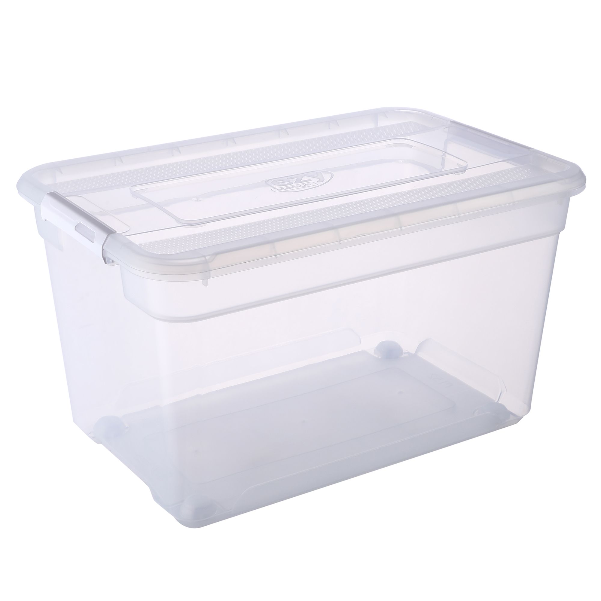 Ezy Storage Solutions+ Clear 52L Large Plastic Stackable Wheeled ...