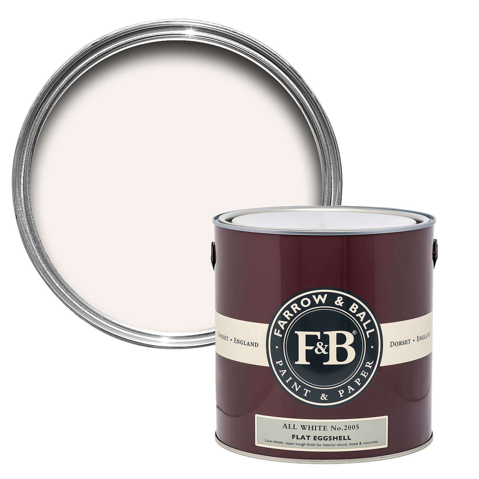 Farrow & Ball All White No.2005 Flat eggshell Topcoat Paint, 2.5L Tin