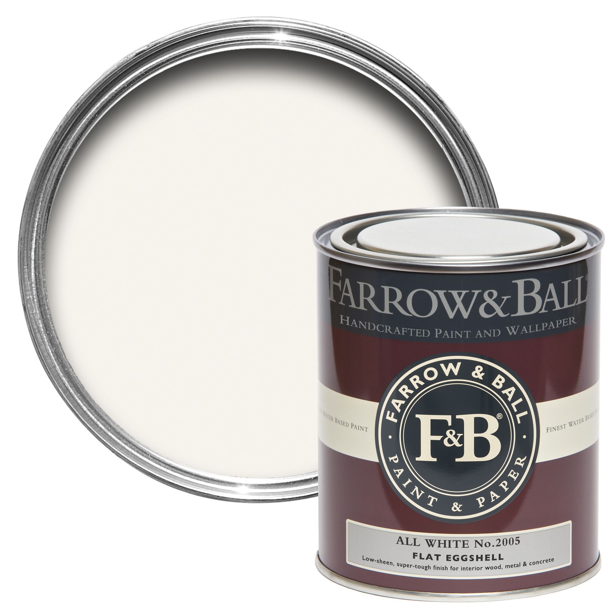 Farrow & Ball All White No.2005 Flat eggshell Topcoat Paint, 750ml Tin