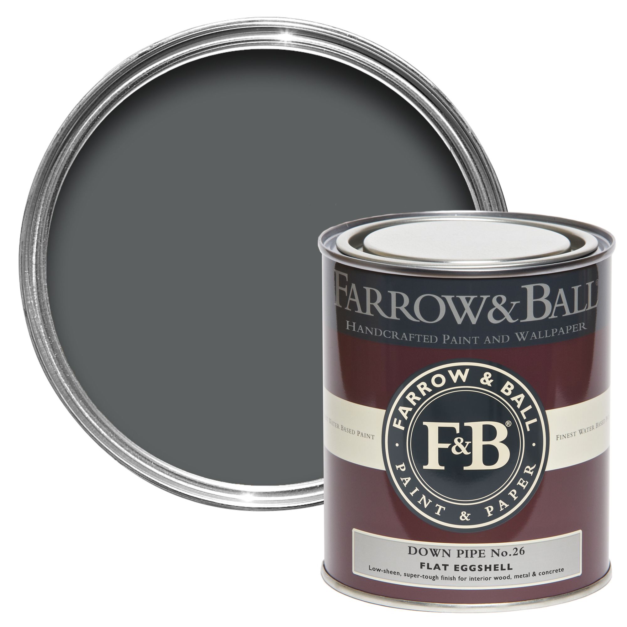 Farrow & Ball Down Pipe No.26 Flat eggshell Topcoat Paint, 750ml Tin