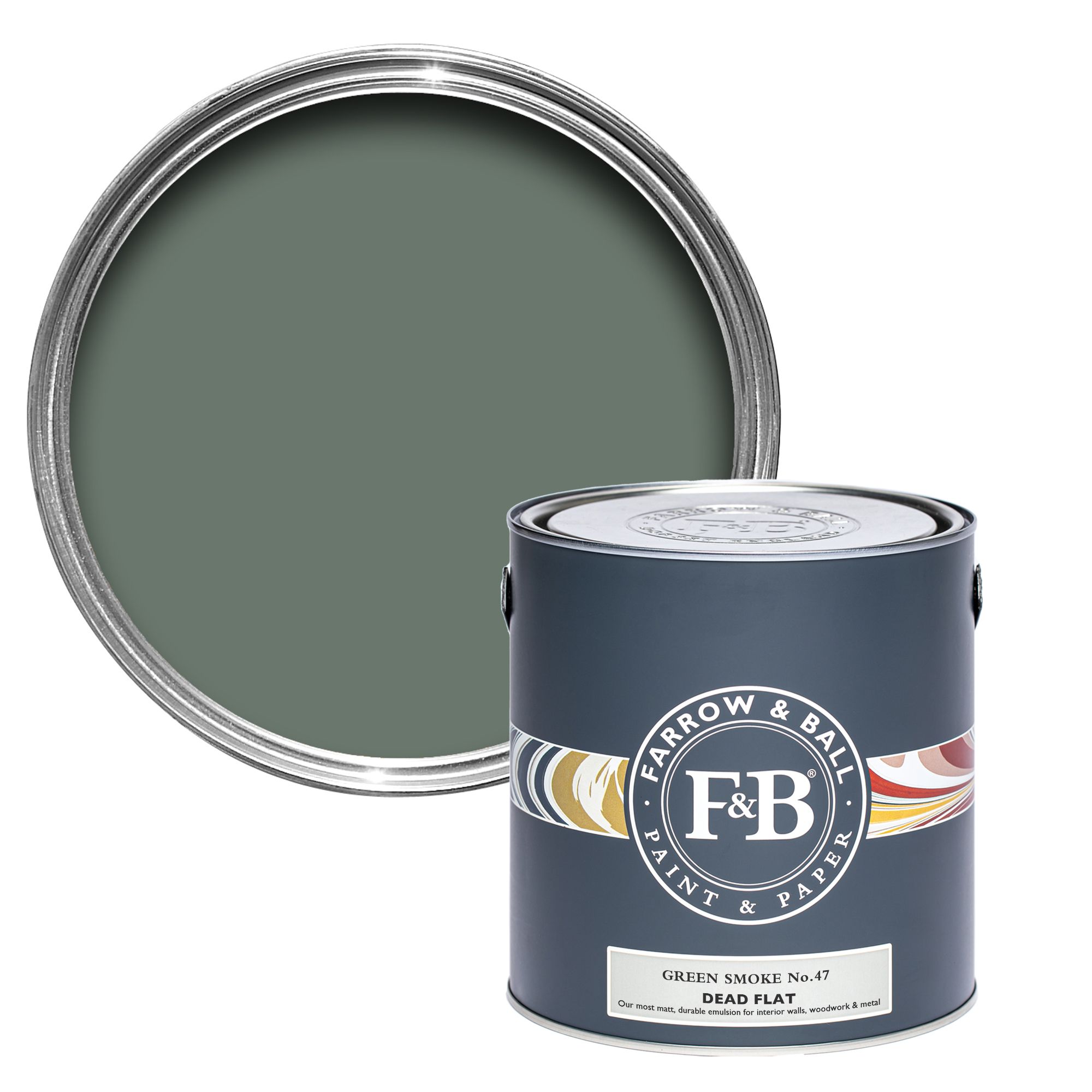 Farrow & Ball Green Smoke No.47 Dead-Flat Matt Multi-surface Emulsion ...