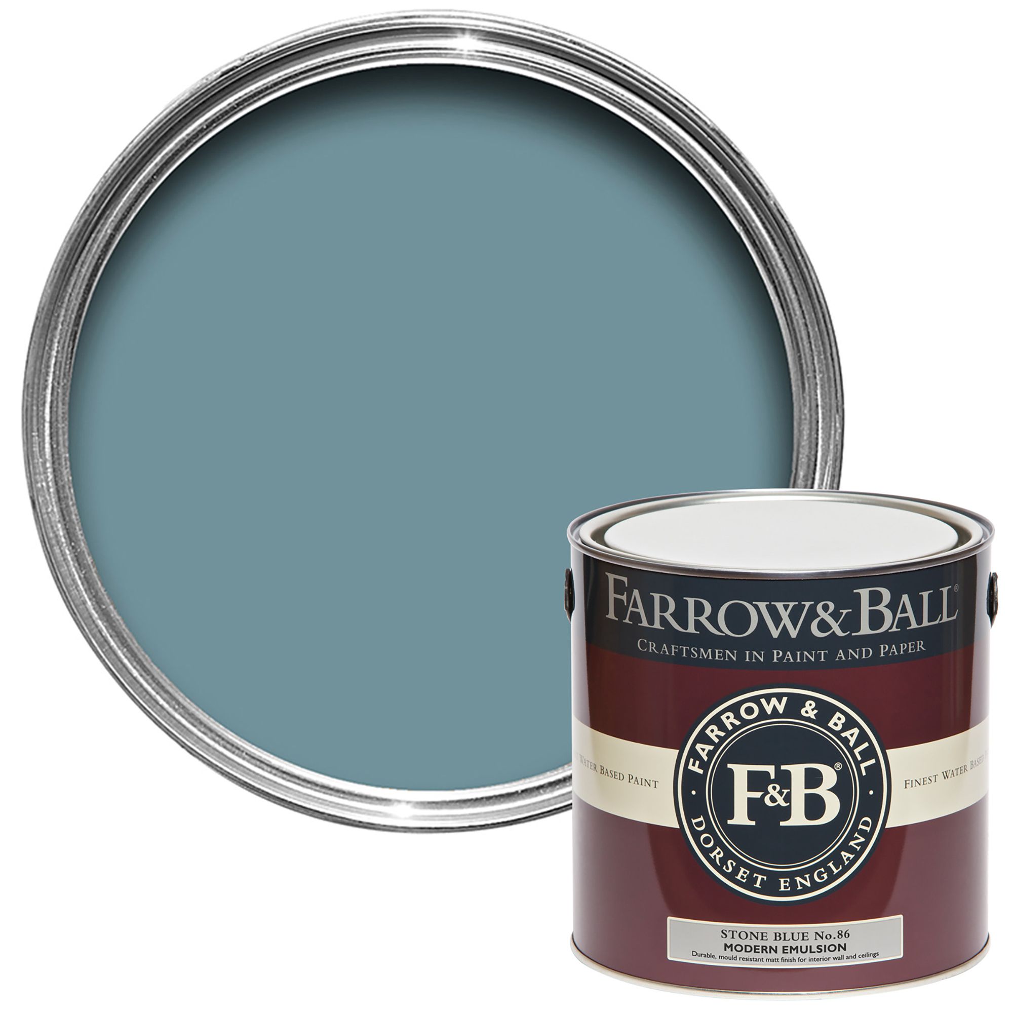 Farrow & Ball Modern Stone Blue No.86 Matt Emulsion paint, 2.5L | DIY ...