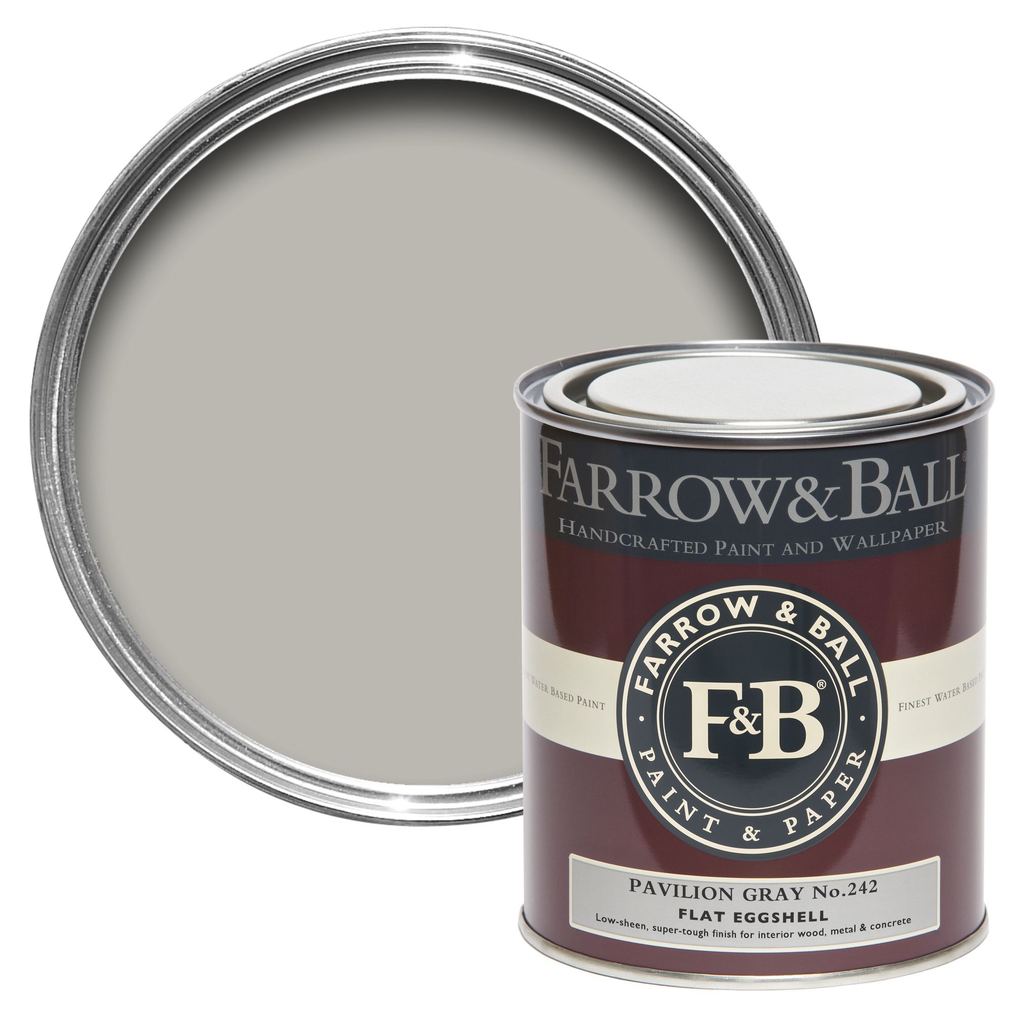 FARROW & BALL PAVILION GRAY NO.242 FLAT EGGSHELL TOPCOAT PAINT, 750ML TIN