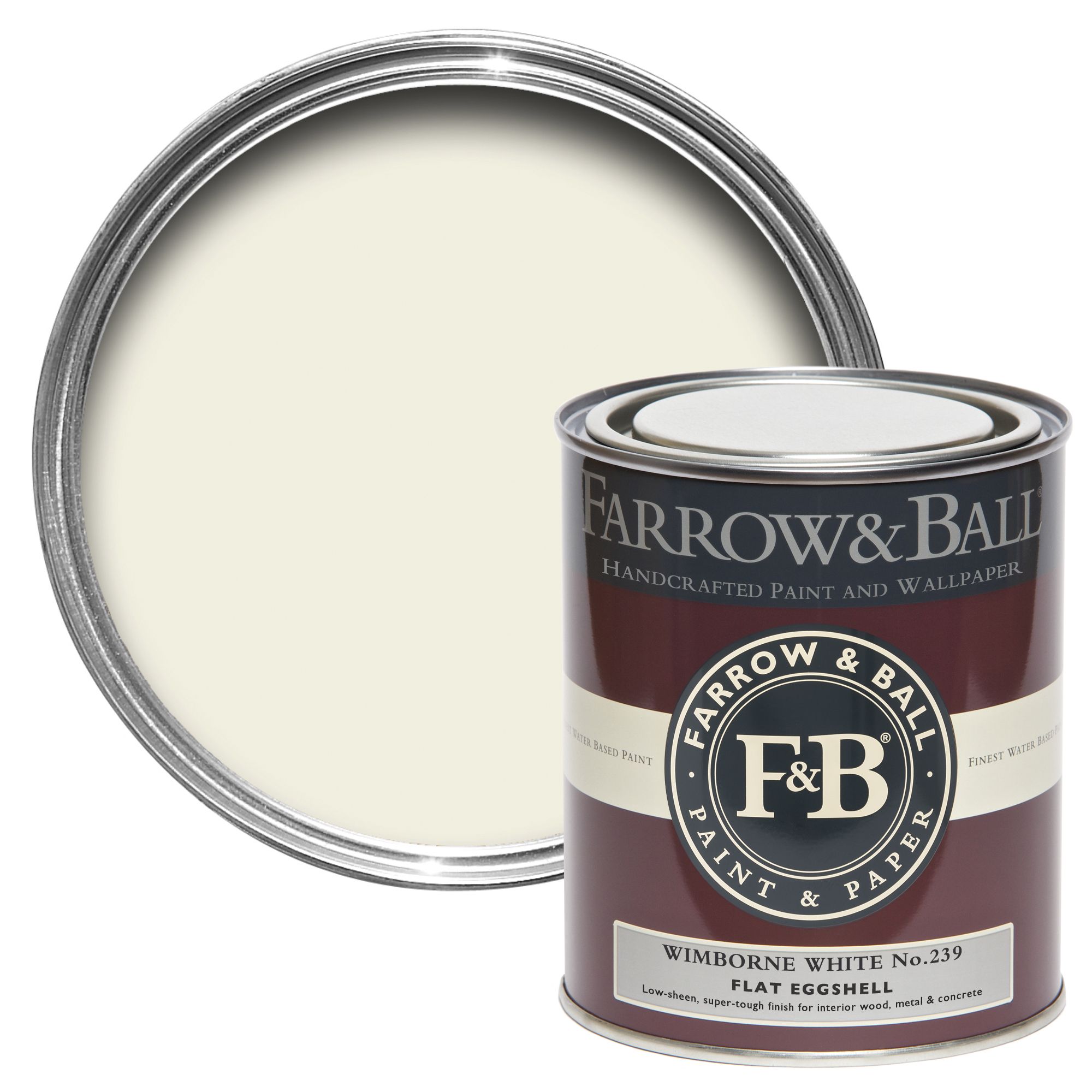 Farrow & Ball Wimborne White No.239 Flat eggshell Topcoat Paint, 750ml Tin