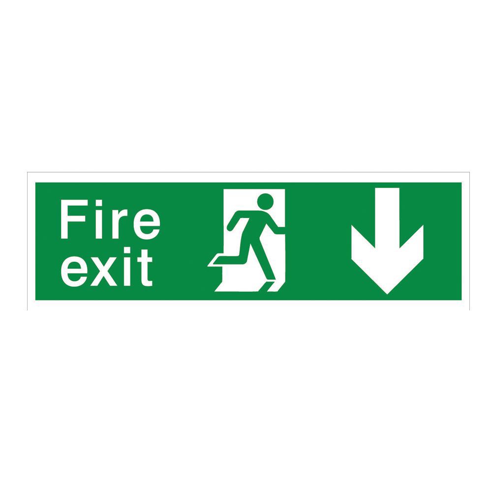 Fire exit with arrow back Polyvinyl chloride (PVC) Safety sign, (H ...