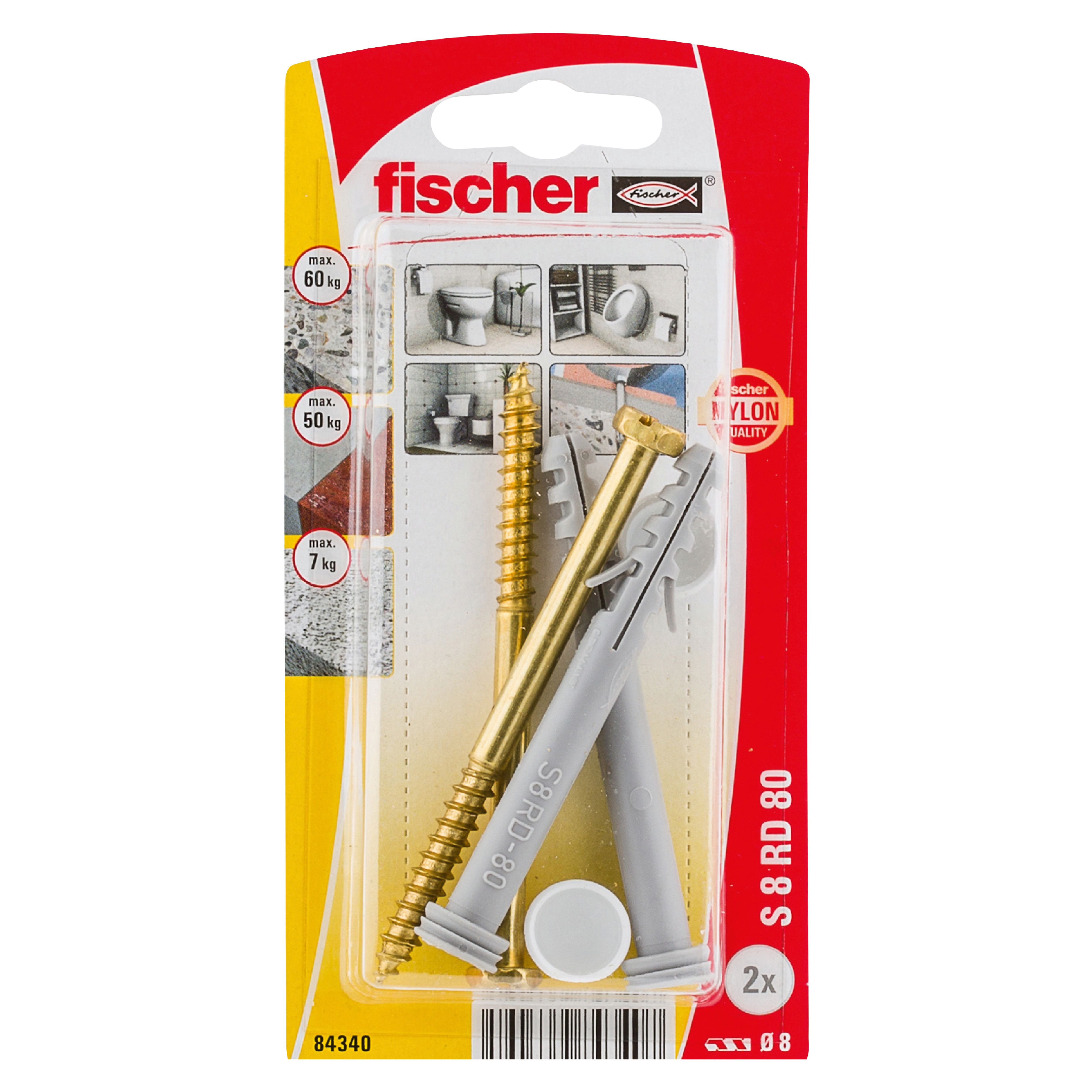 Fischer 2 piece Toilet floor fixing kit (Dia)8mm (L)80mm