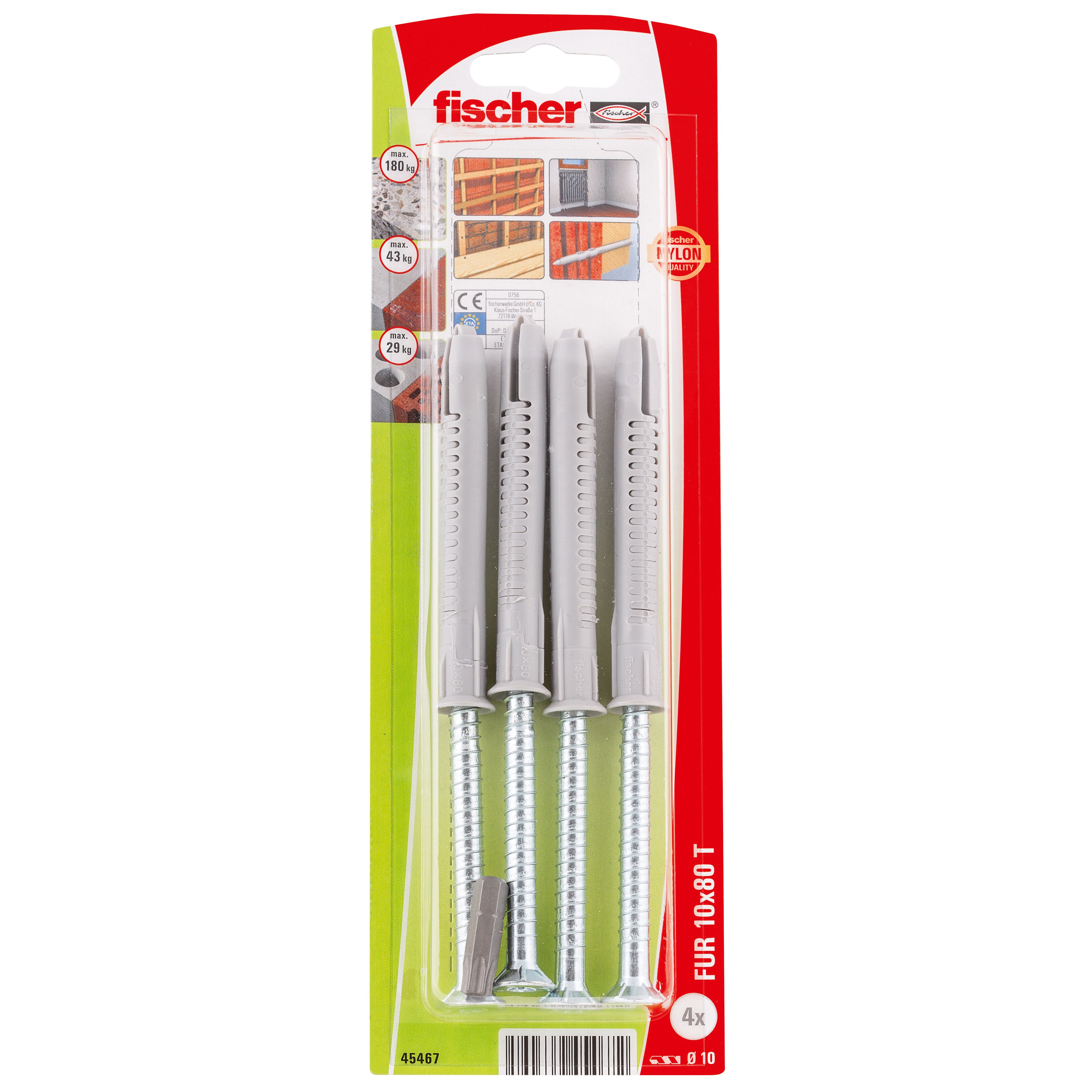 Fischer Countersunk Frame fixing (L)80mm (Dia)10mm, Pack of 4 | DIY at B&Q