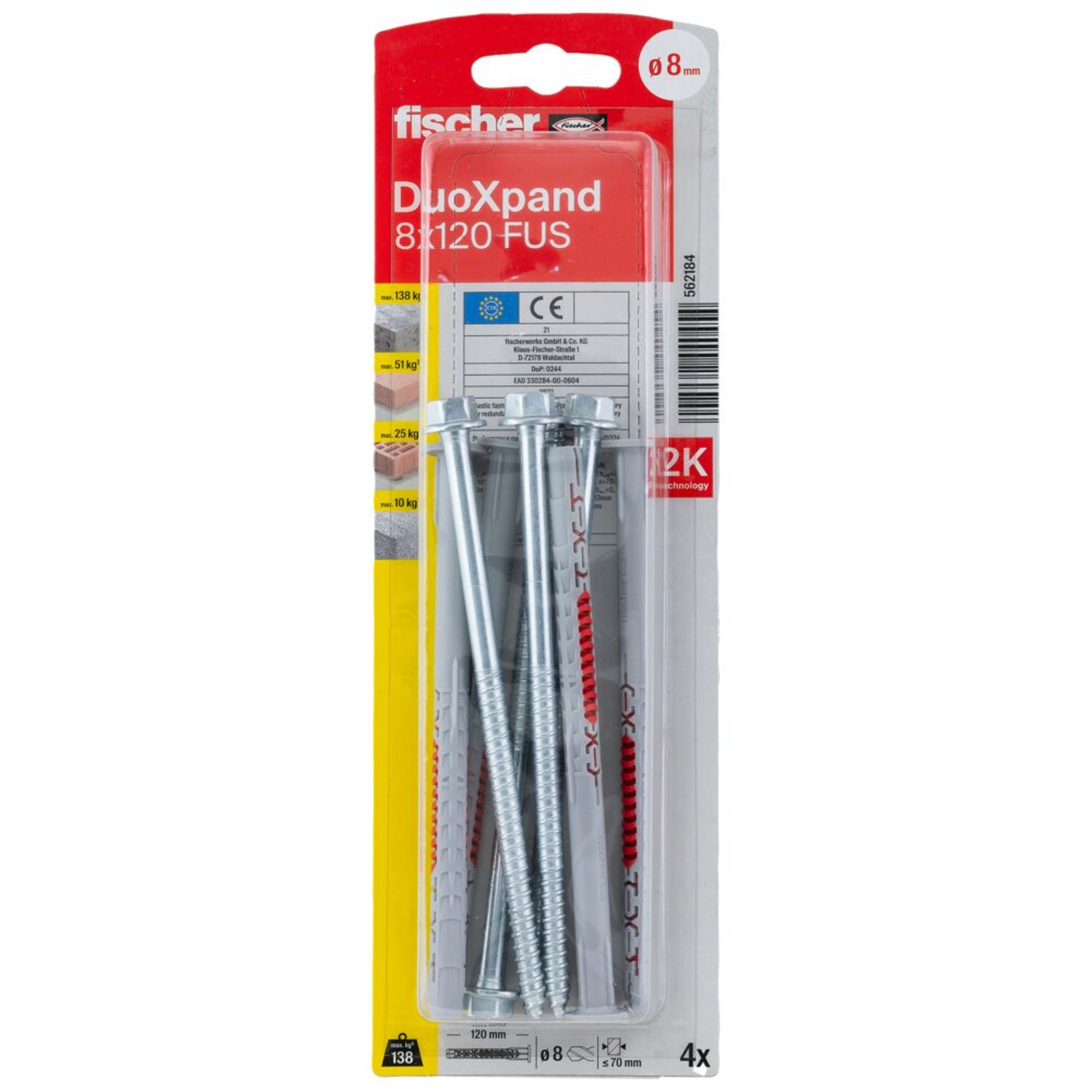 Fischer Hex Frame fixing (Dia)8mm (L)120mm, Pack of 4