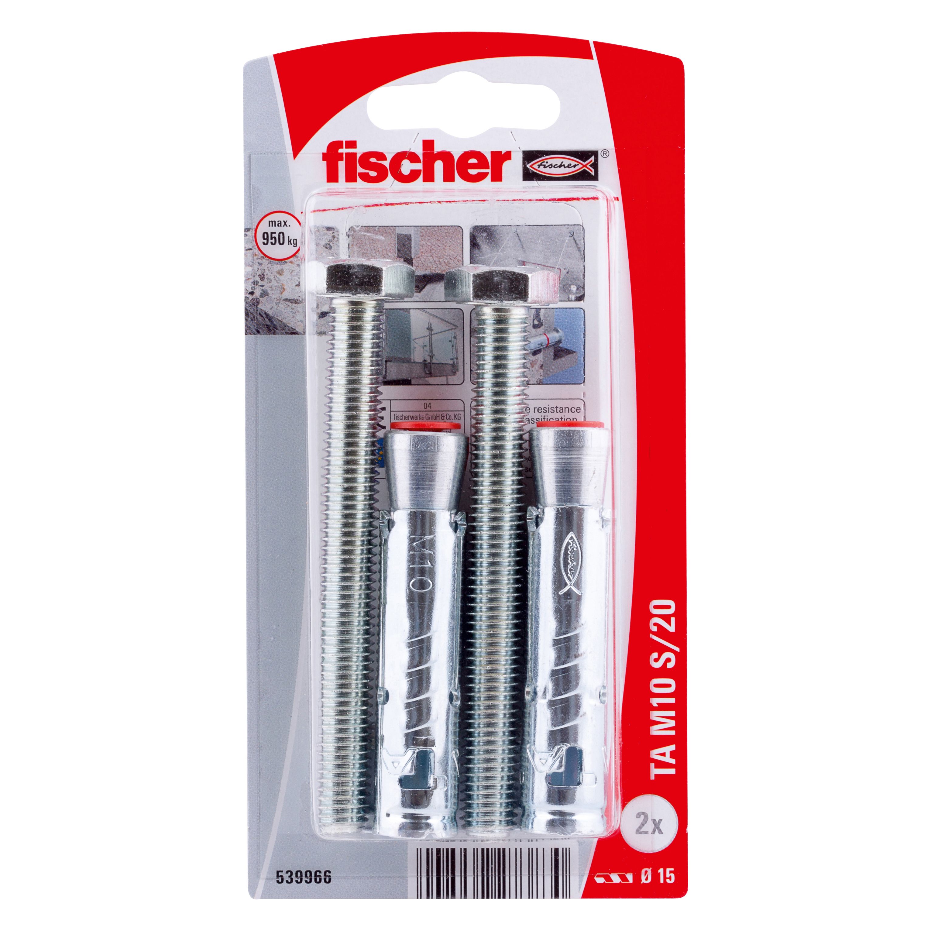 Fischer M10 Steel Electro zinc-plated Sleeve anchor (L)69mm, Pack of 4