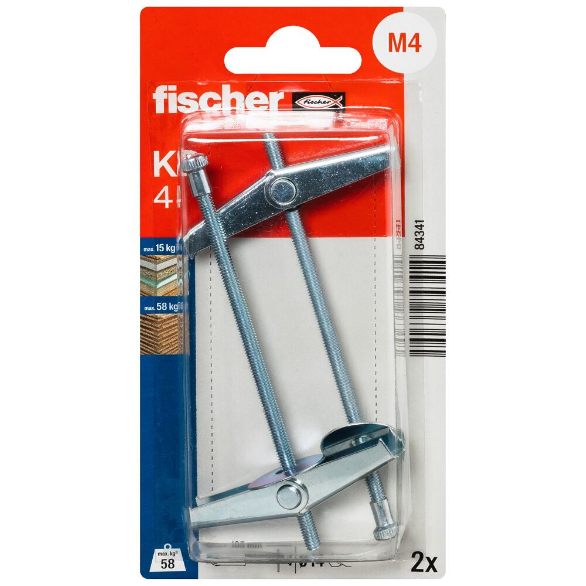 Fischer Pan head Spring toggle (Dia)14mm (L)90mm, Pack of 2