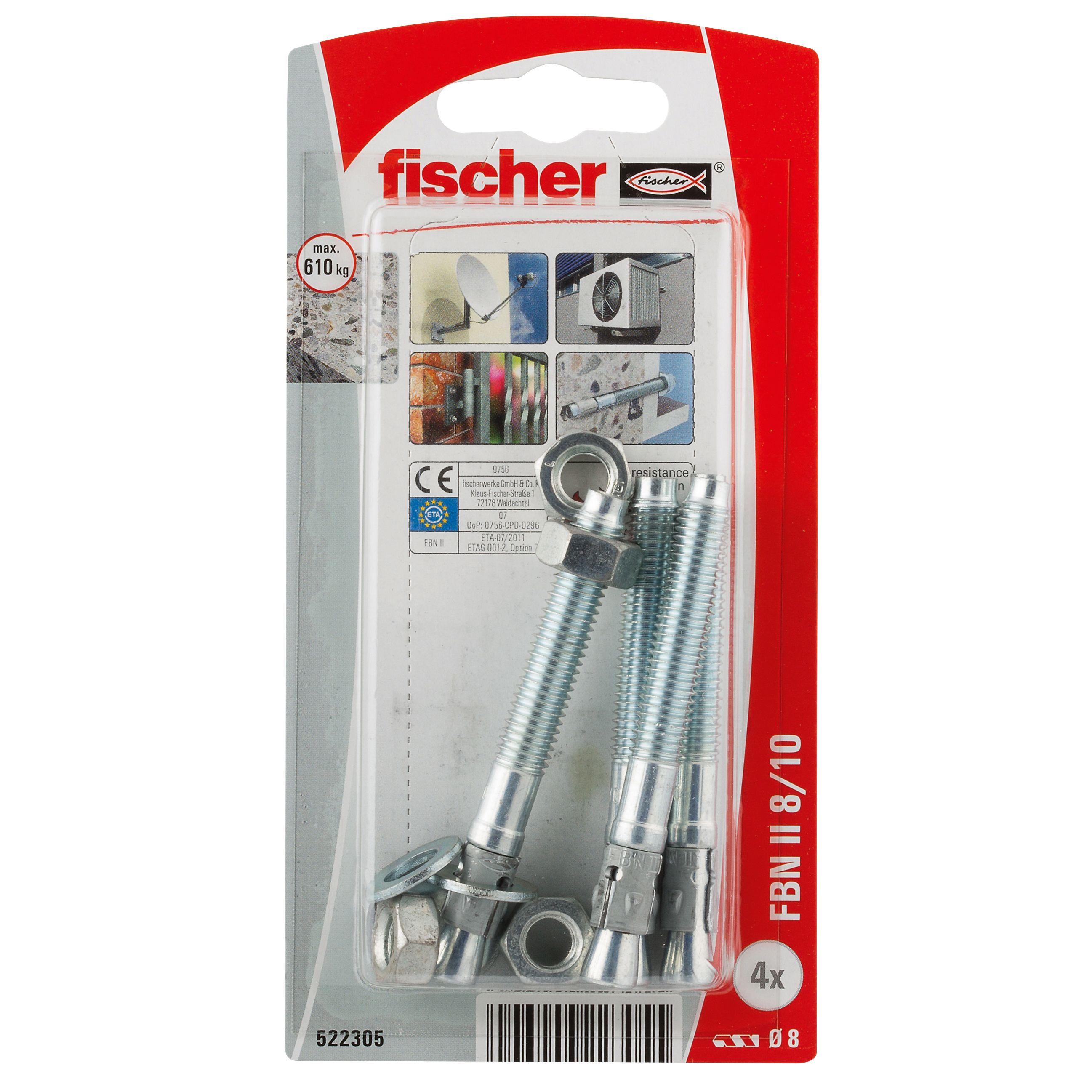 Fischer Through bolt (L)70mm, Pack of 4 | DIY at B&Q