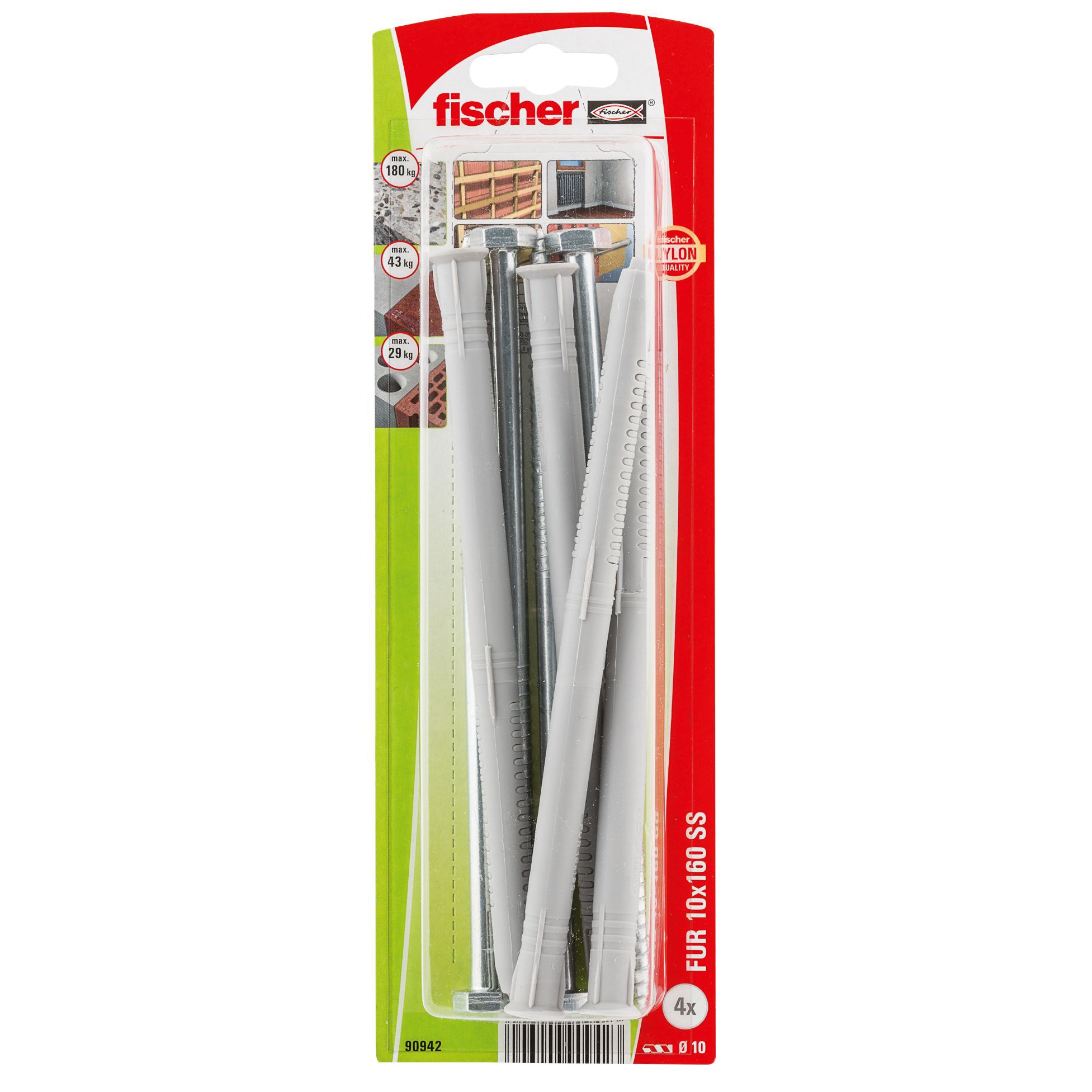 Fischer TX Countersunk Frame fixing (Dia)10mm (L)160mm, Pack of 4