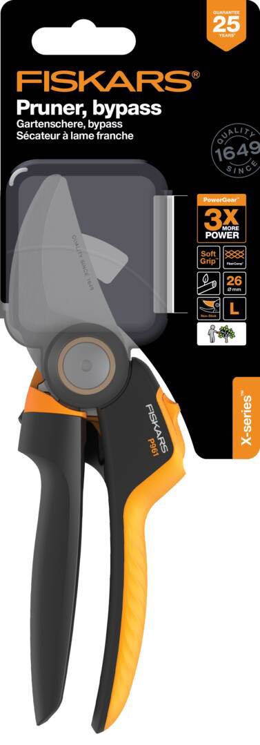 FISKARS SOLID BLACK & ORANGE SCISSOR SECATEURS