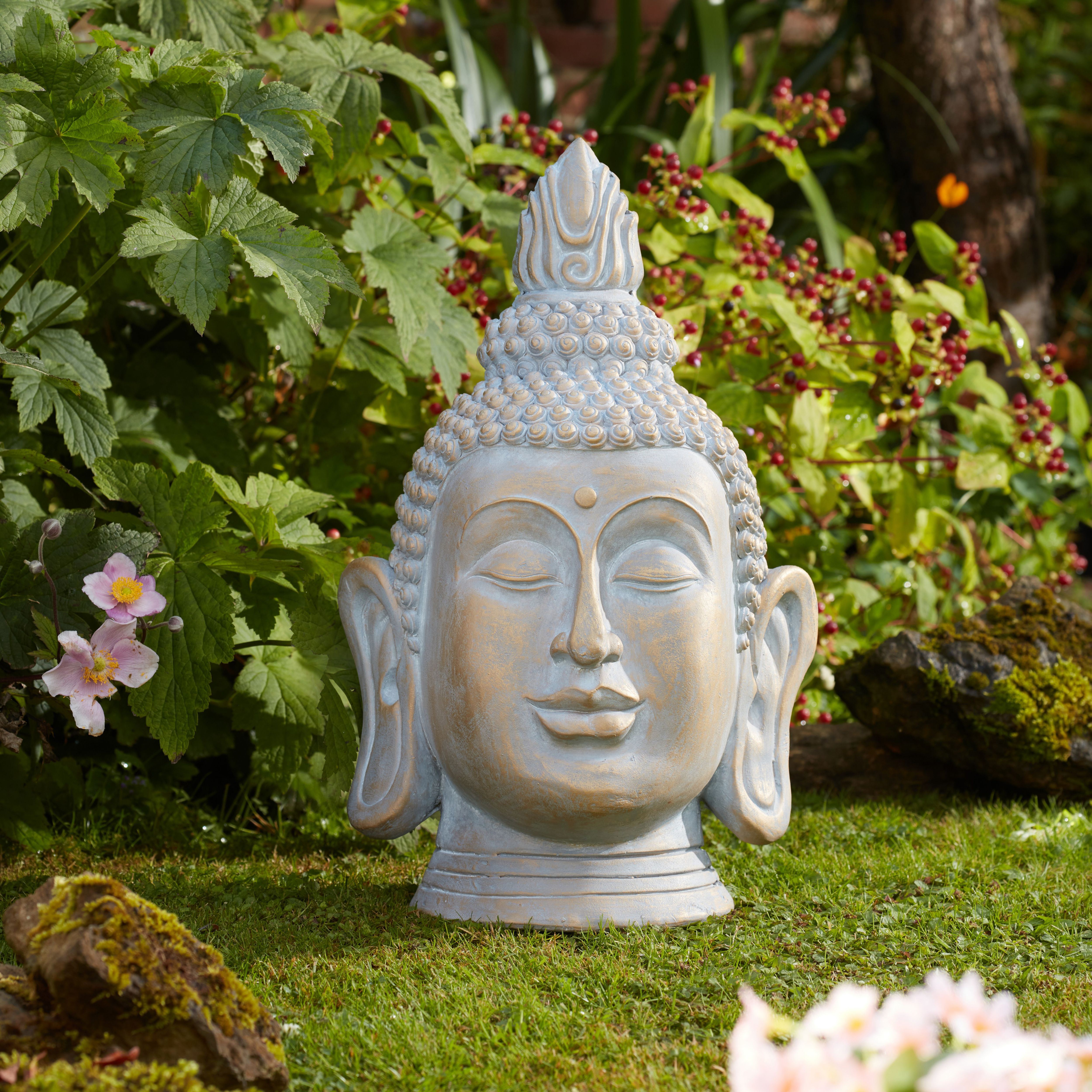 Flamboya Brushed Gold Stone effect Buddha Garden ornament (H)50cm (W)32cm