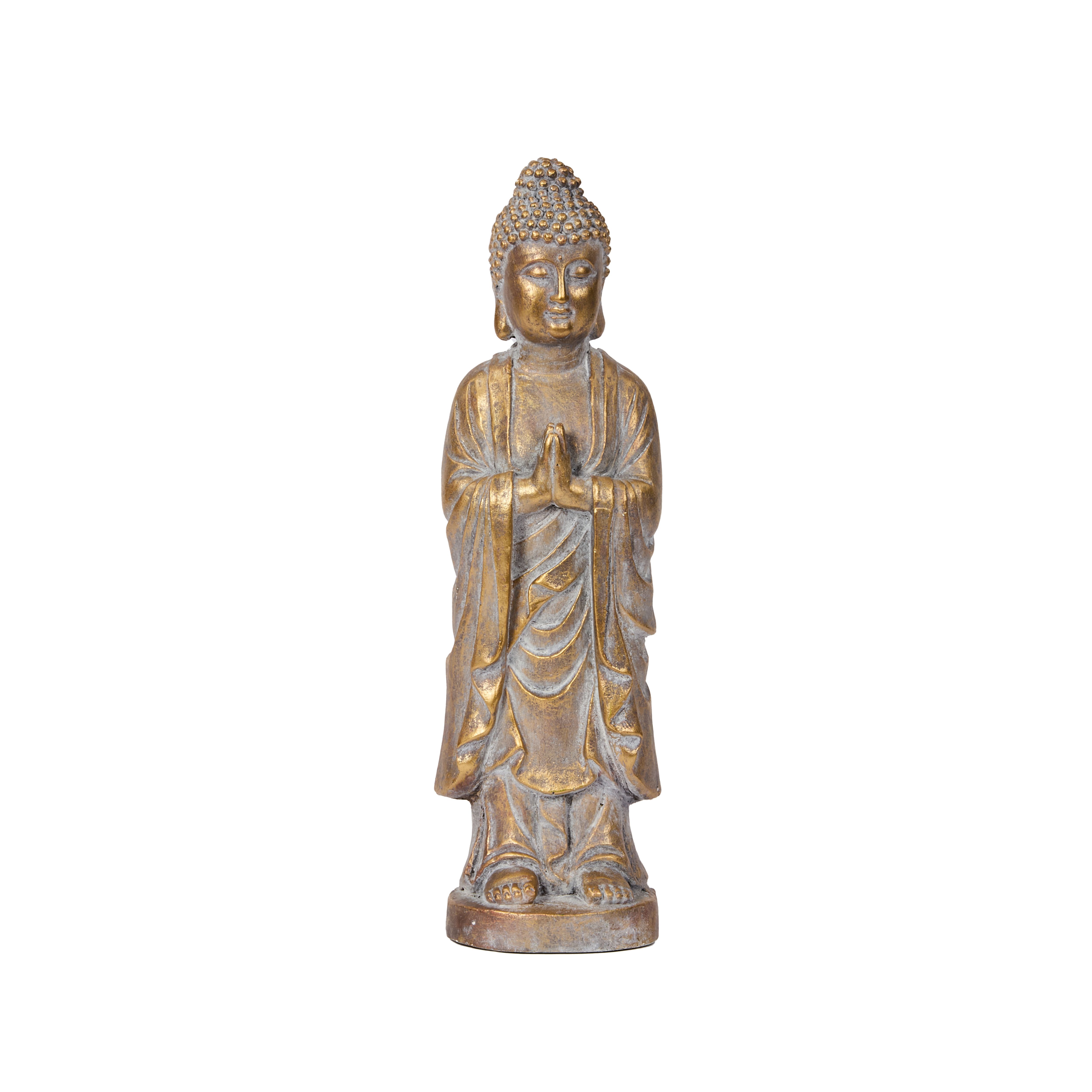 Flamboya Brushed Gold Stone effect Praying Buddha Garden ornament (H ...